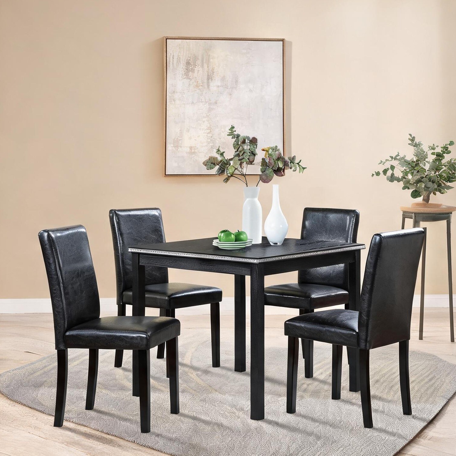 Naturefalls Solid Wood 5-Piece Dining Set Square Table 4 Upholstered ...
