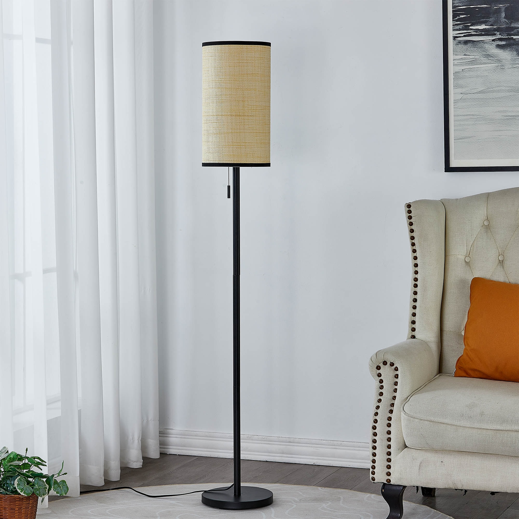Maxax Attractive 65-in Black Standard Floor Lamp with Linen Shade in ...