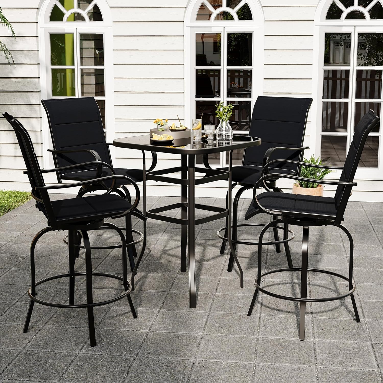 IdealHouse 5 Piece Outdoor High Top Bar Set/ 4 Swivel Chairs with All ...