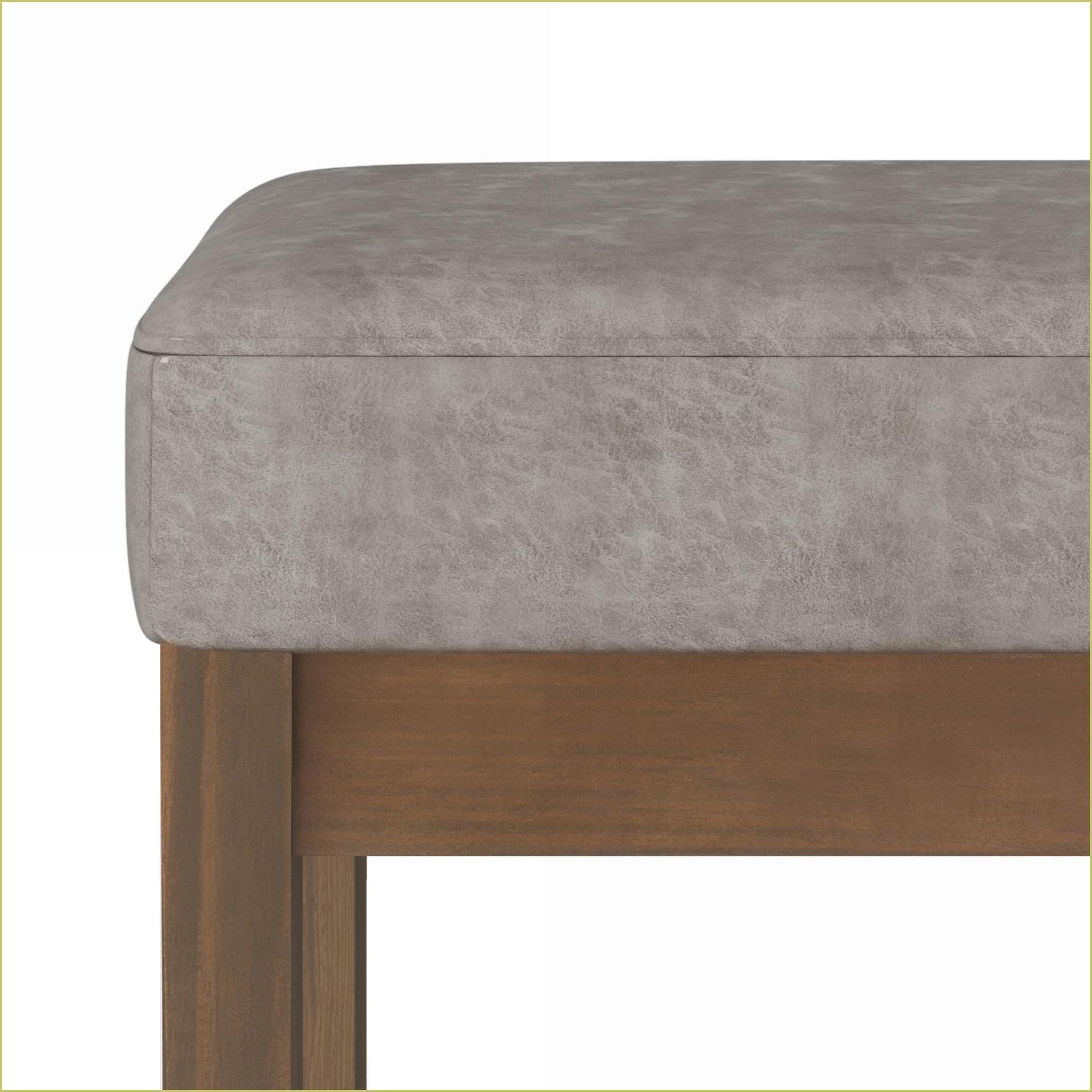 Watnature Ottoman Small Bench Distressed Light Gray Taupe Vegan Faux ...