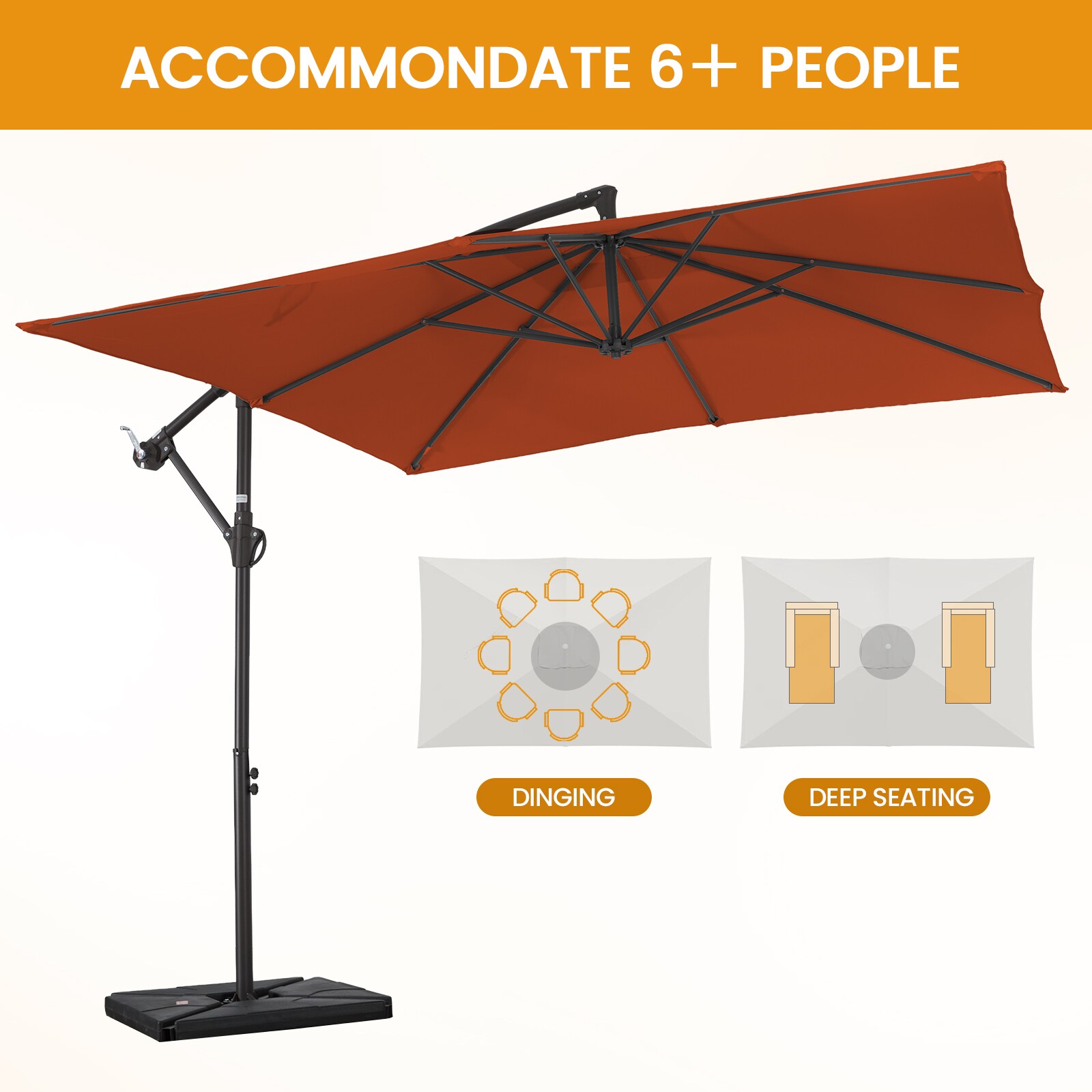 JEAREY 8-ft Aluminum Orange Crank Offset Patio Umbrella with Base JE ...