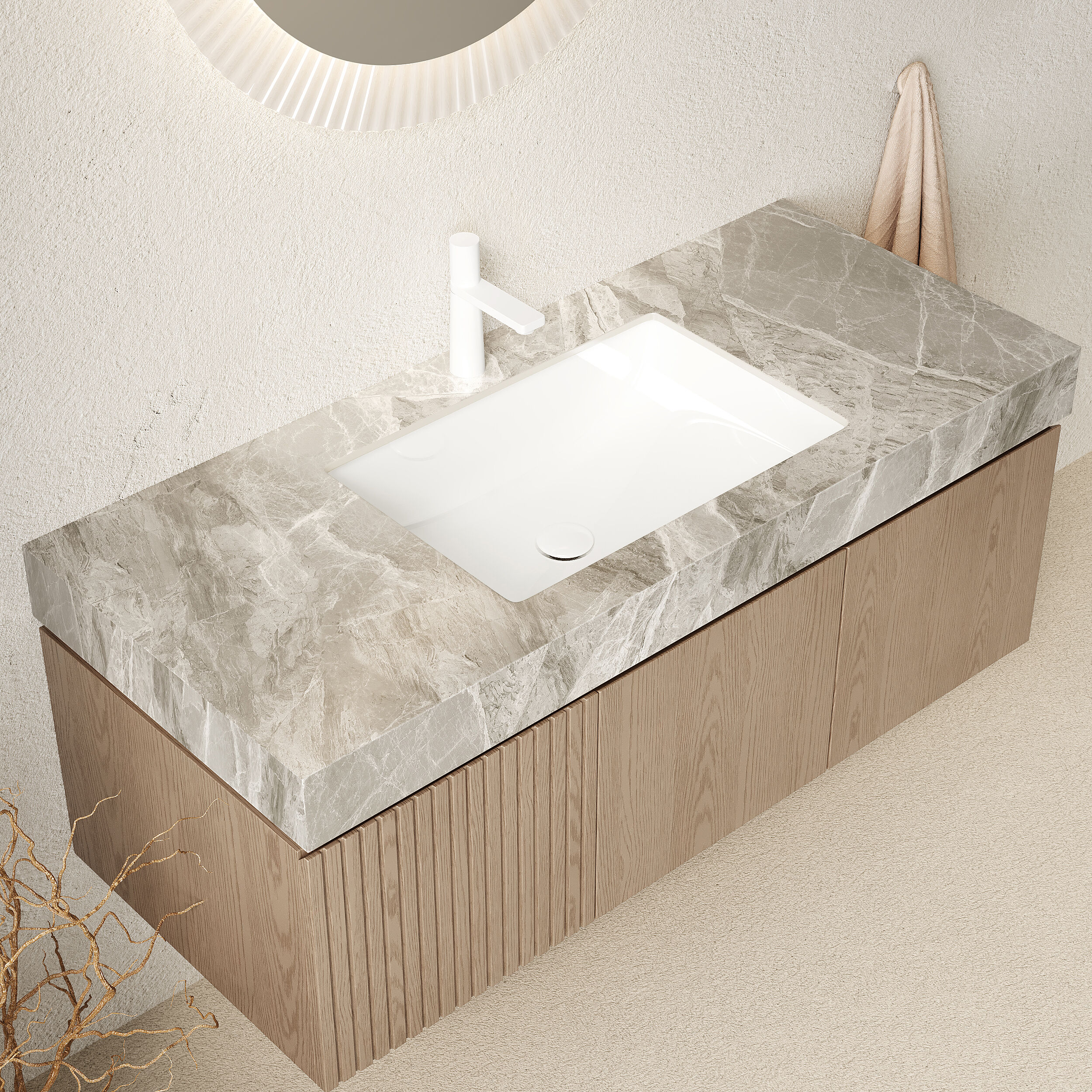 Afhocomp 48 in. Single Sink Wall-mount Light Brown Bath Vanity with ...