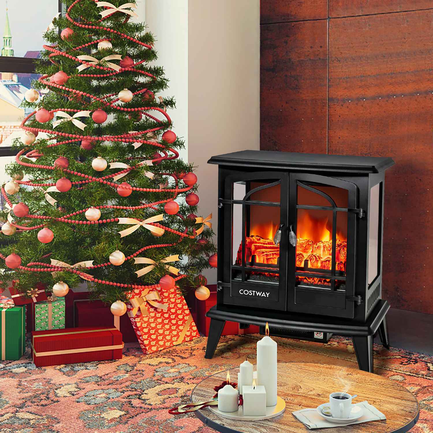 Costway 25 inches Freestanding Electric Fireplace Heater Stove With ...