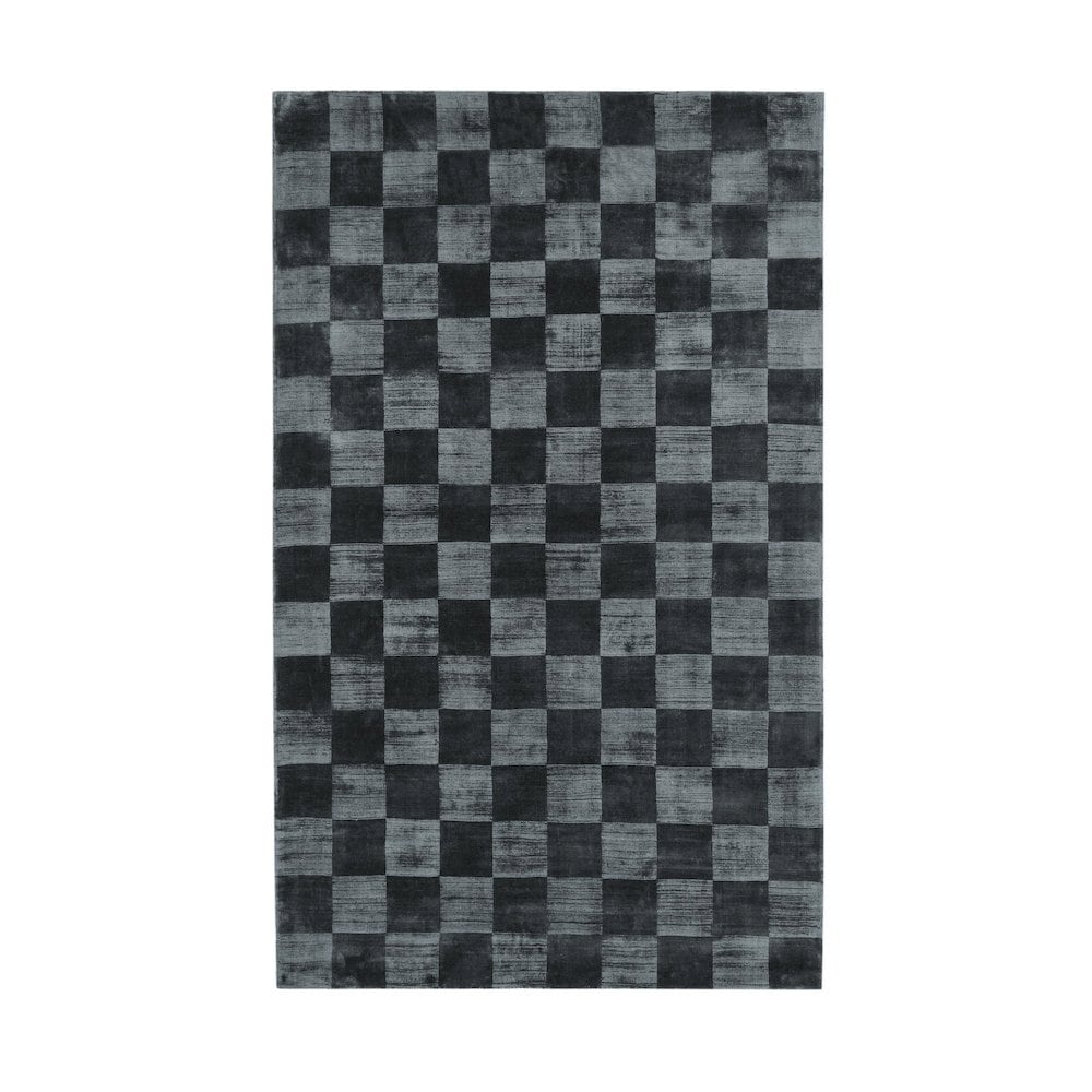 Classic Home Berlin 5'x8' Indoor Soft Fabric Handwoven Checkered Ink ...