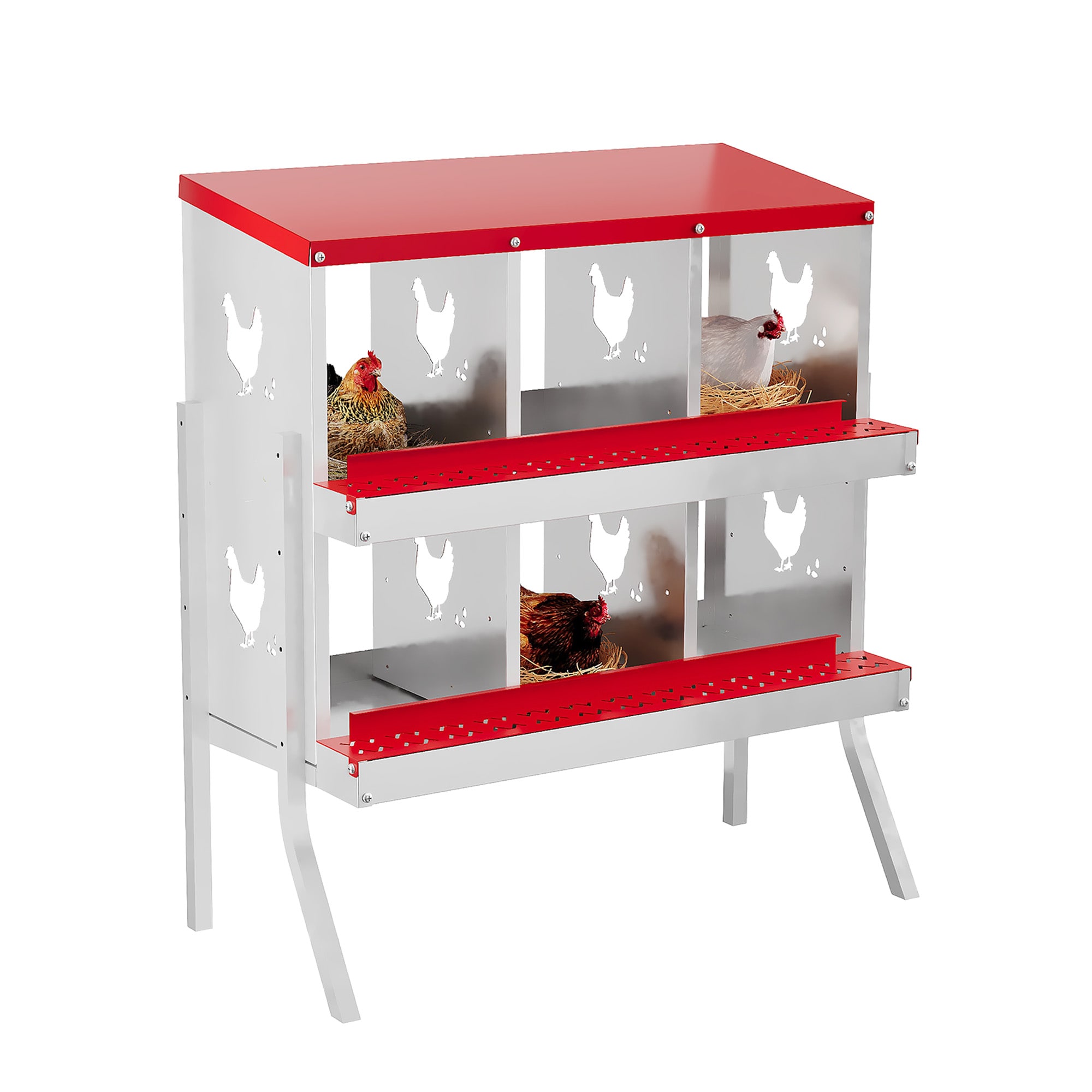 Garvee 6 hole red galvanized steel chicken nesting box with roll out ...