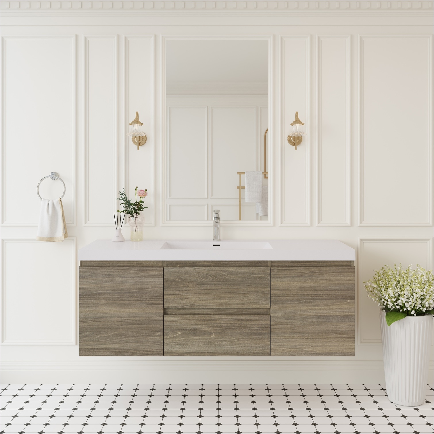 Watnature Modern 60 Wall-Mounted Bathroom Vanity with Integrated Sink ...