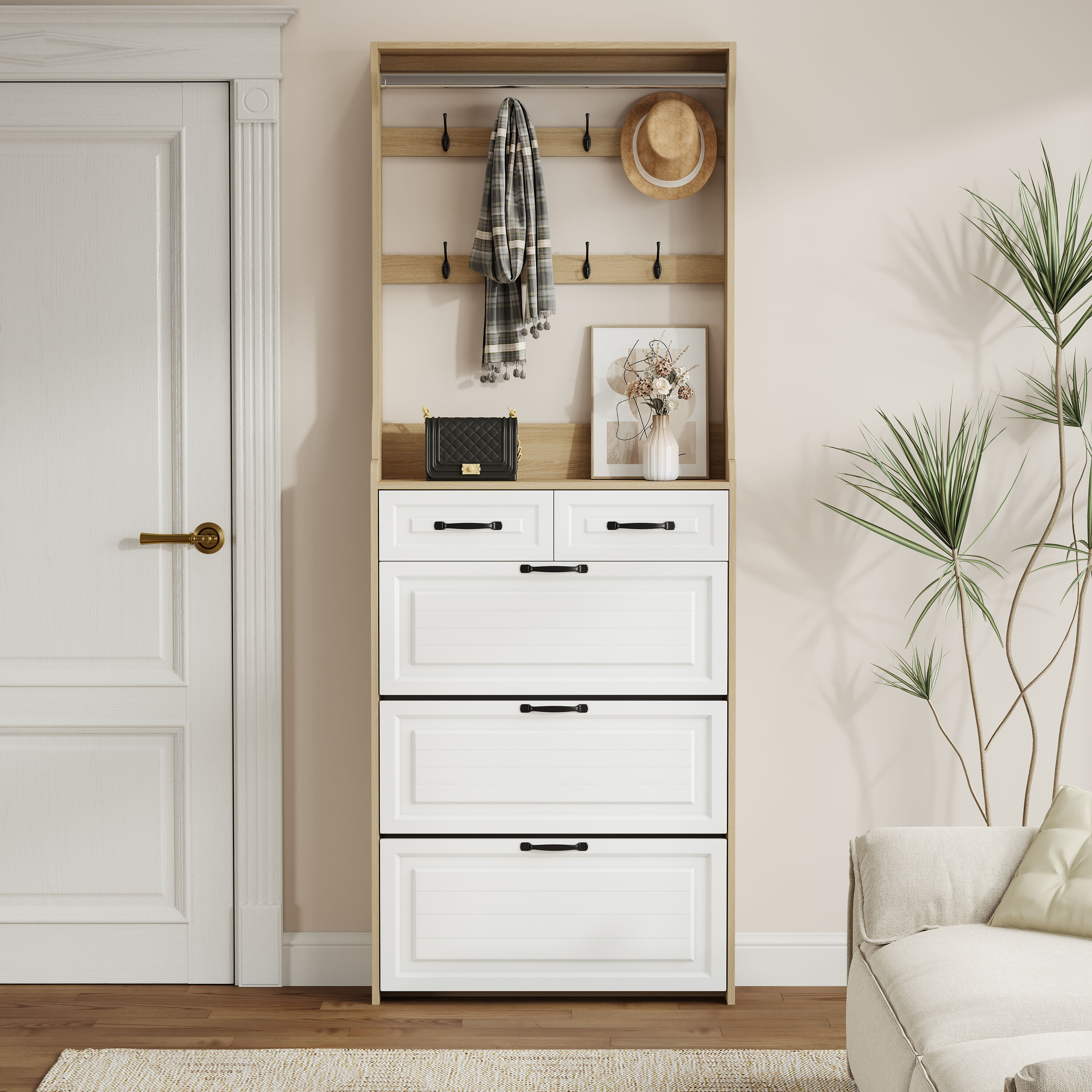 LUXEYARD New wooden shoe cabinet 3 doors and 2 drawers equipped with ...