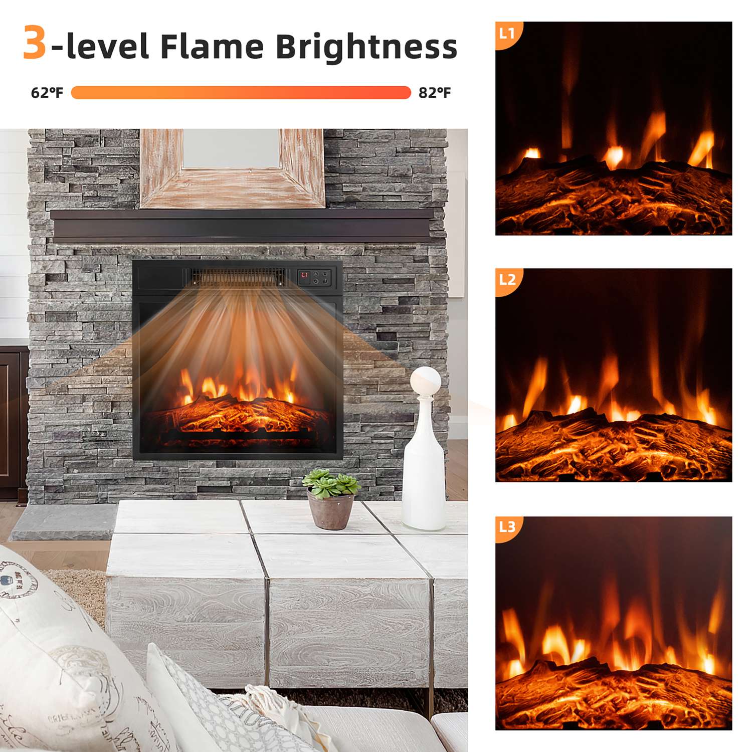 Costway 18 inches Electric Fireplace Inserts and Freestanding ...