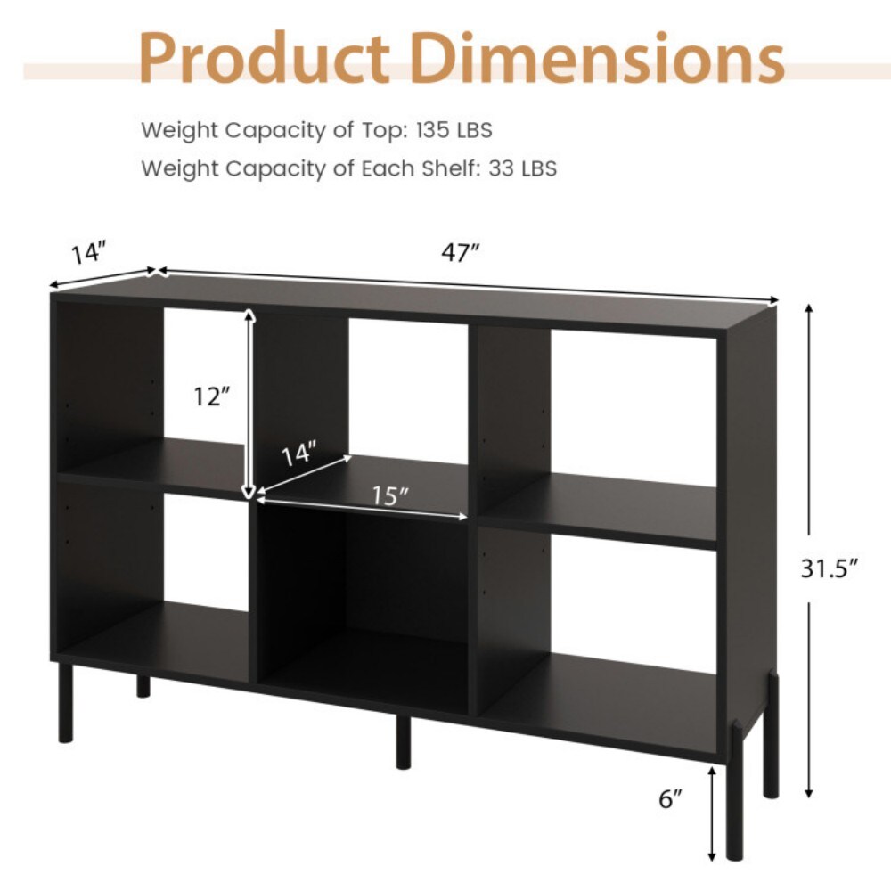 Fenbeli 6-Cube Open-Back Bookshelf with Adjustable Shelves and Metal ...