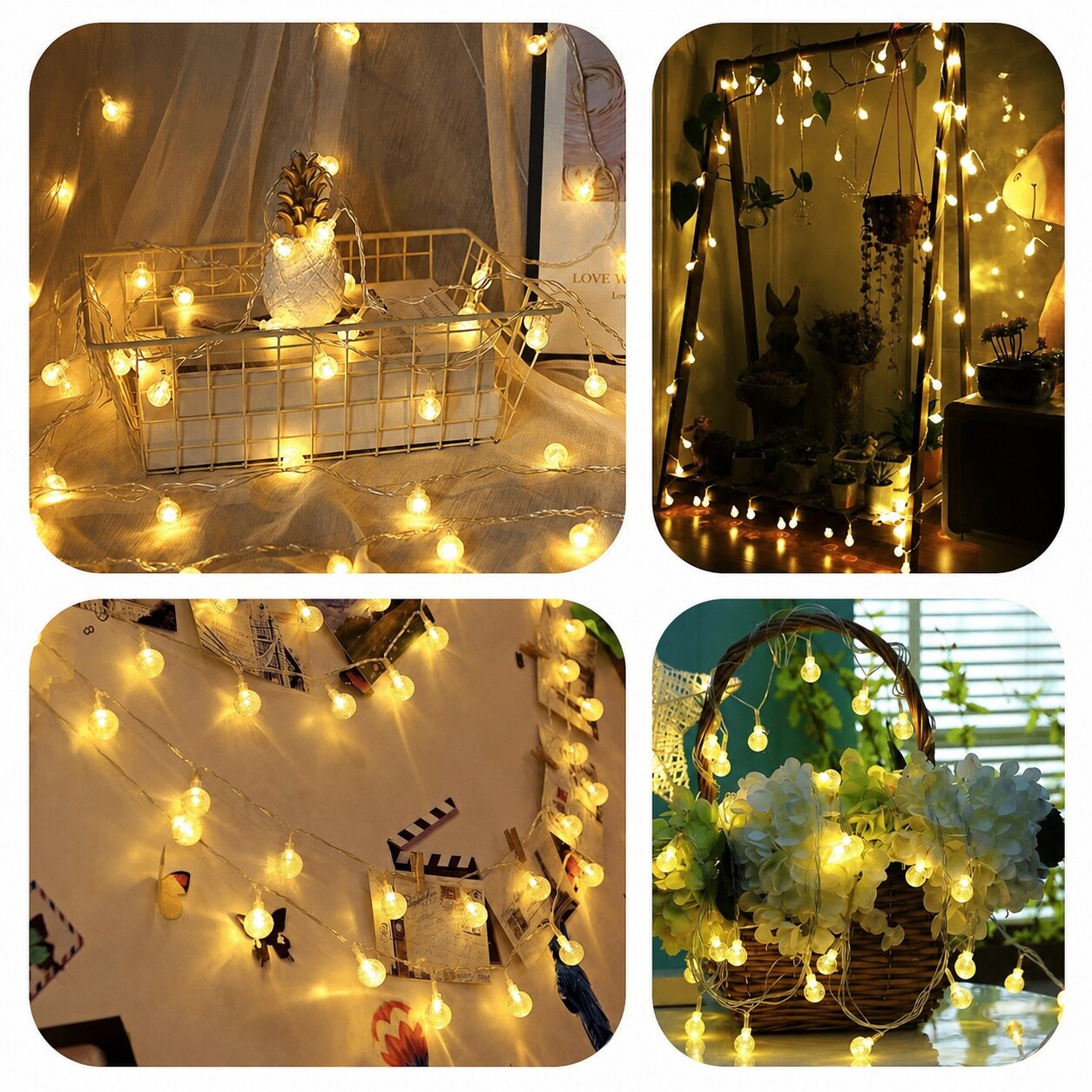 Afoxsos Globe String Lights 16FT 30 LED Waterproof Outdoor Crystal Ball ...