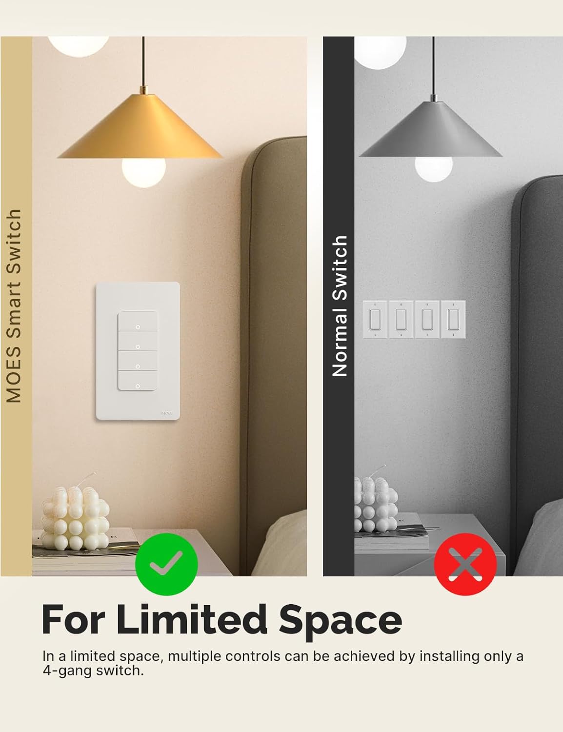 MOES WiFi Smart Light Switches No Neutral Wire Needed Require ...