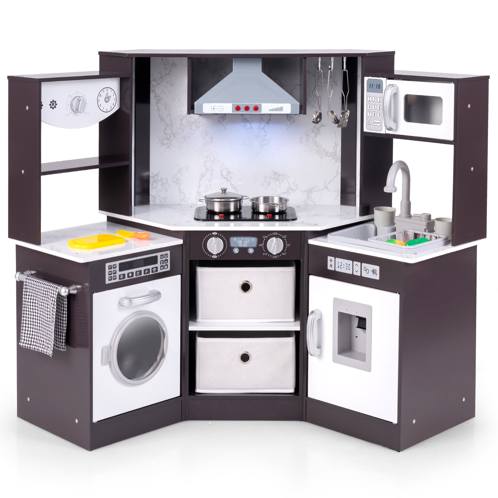 SUGIFT Wooden Kids Play Kitchen with Realistic Lights Sounds Water ...