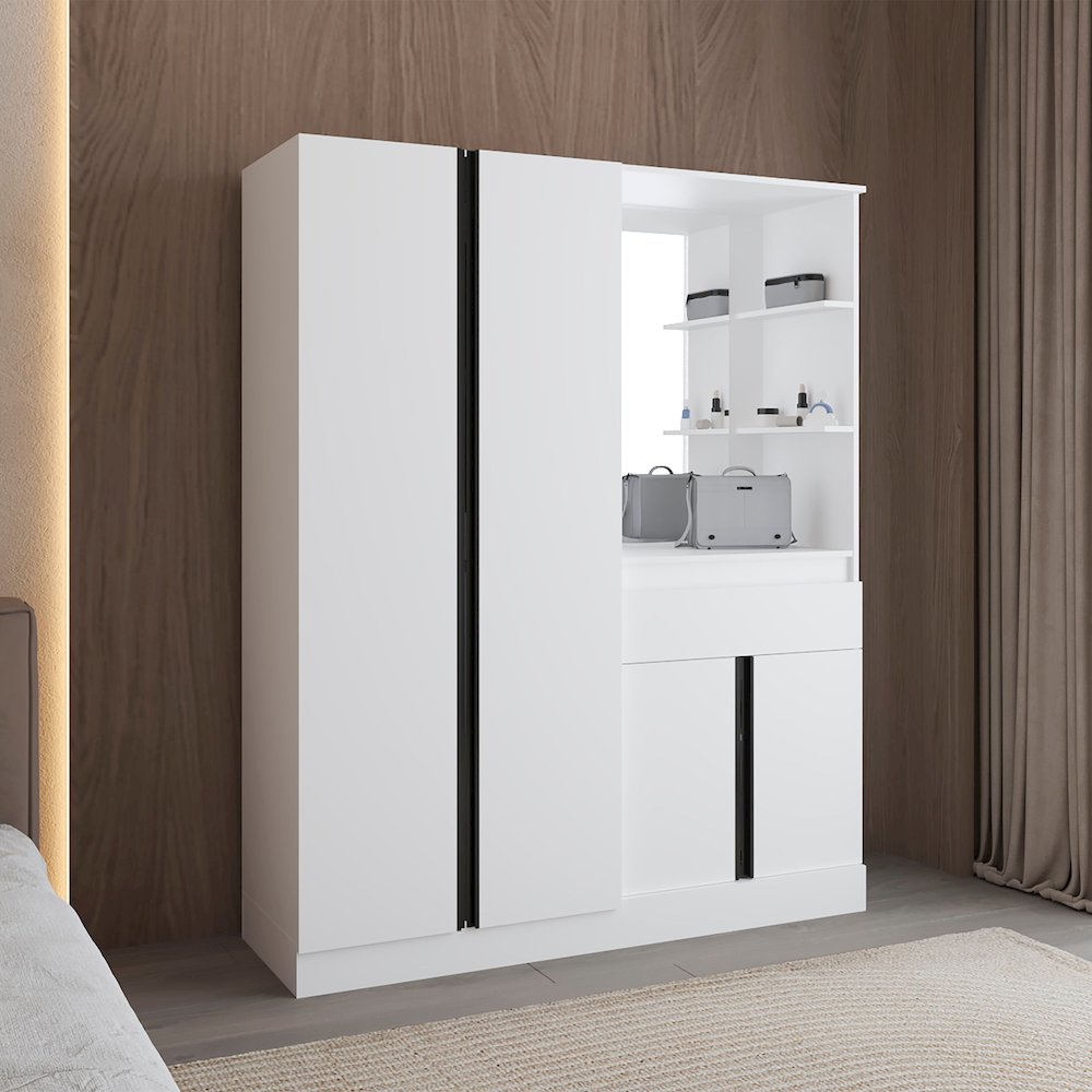 TUHOME Kamelot Armoire With Double Doors Hanging Rod And Interior ...