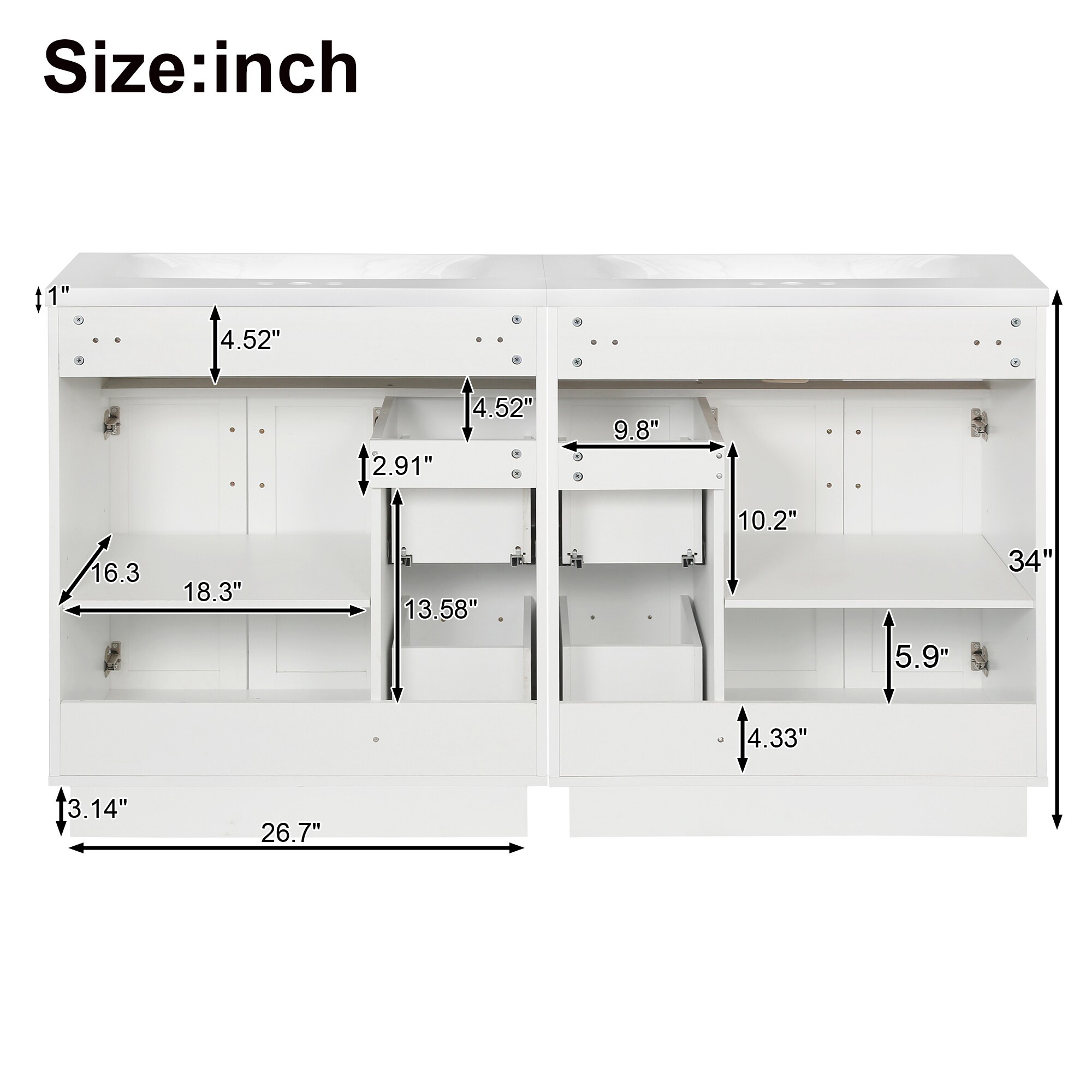 Tahanbath 60-Inch Bathroom Vanity with 4 Cabinet Doors 4 Drawers 2 ...