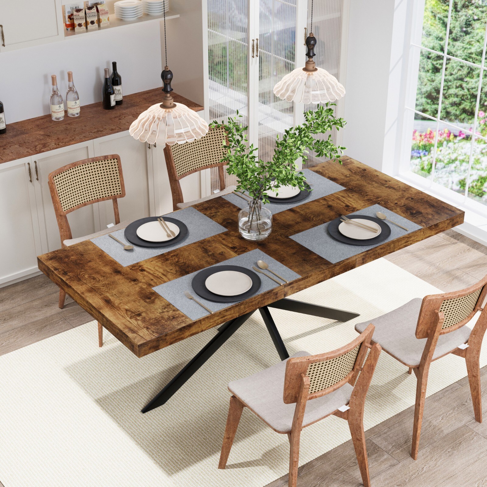 GlasFlength 70.86-Inch Retro Rectangular Stretch Dining Table with ...
