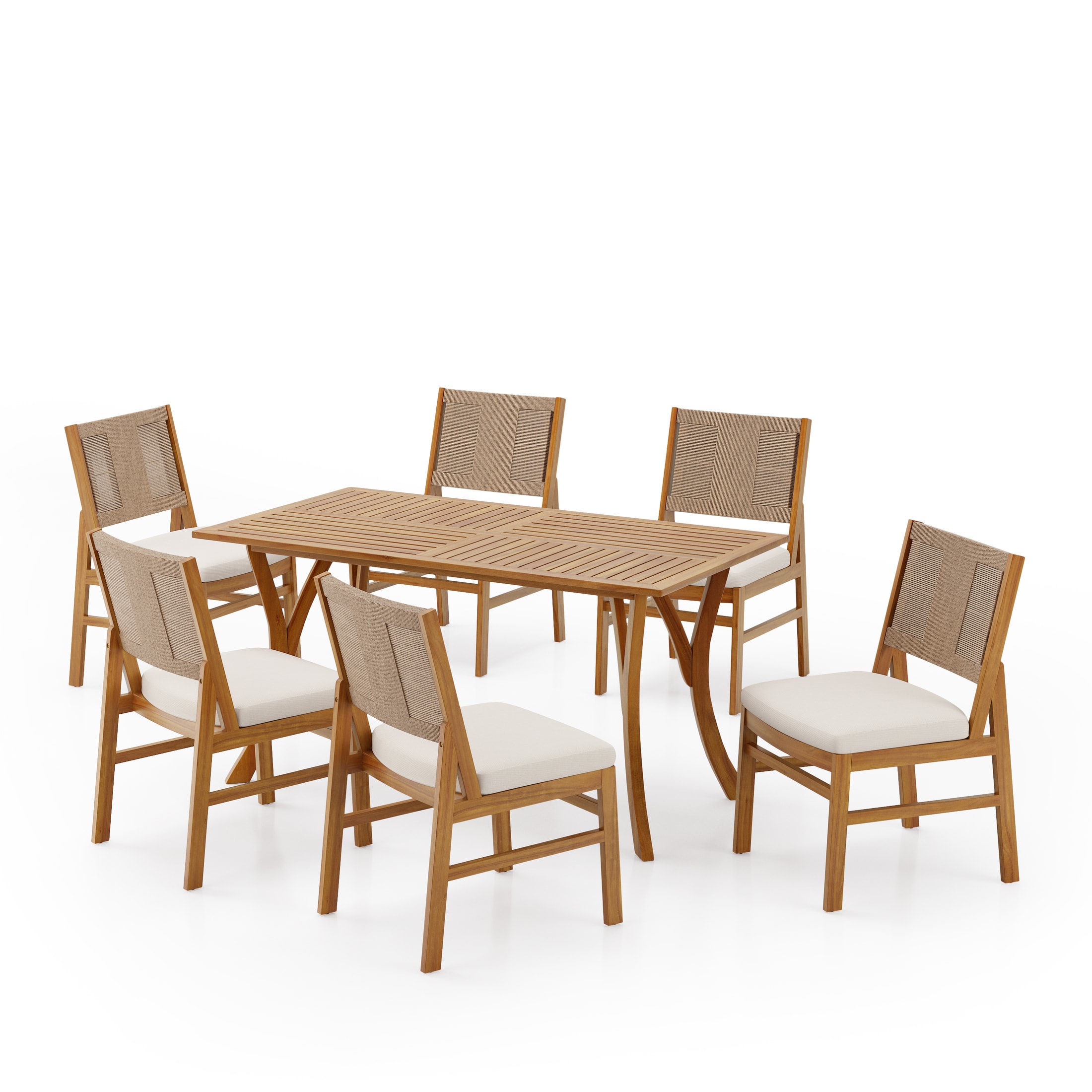 Christopher Knight Home Broadus Teak Dining Set Cream Cushion Light ...