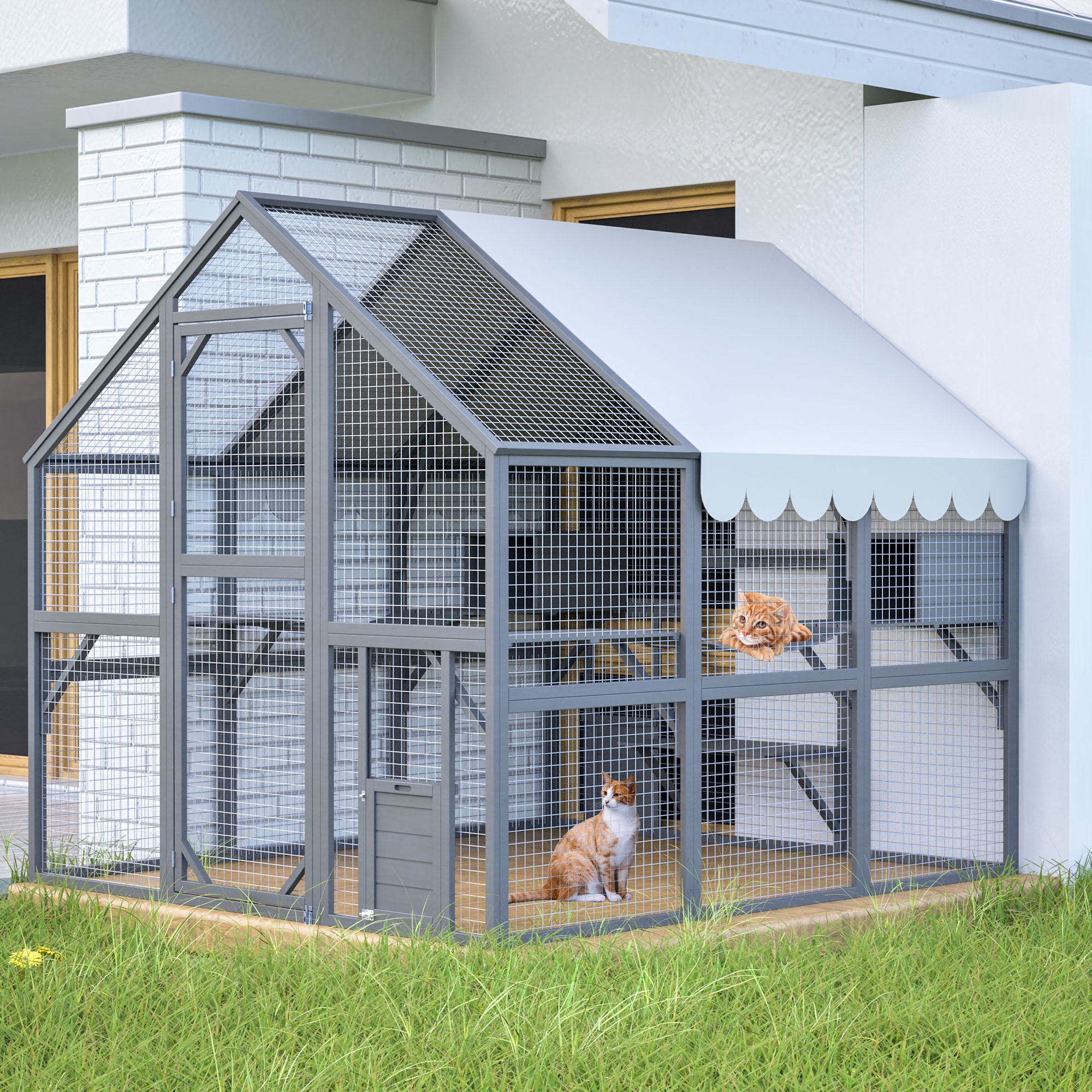 LOVMOR Premium Cat Run Large Outdoor Enclosure Wooden Catio Kitty ...