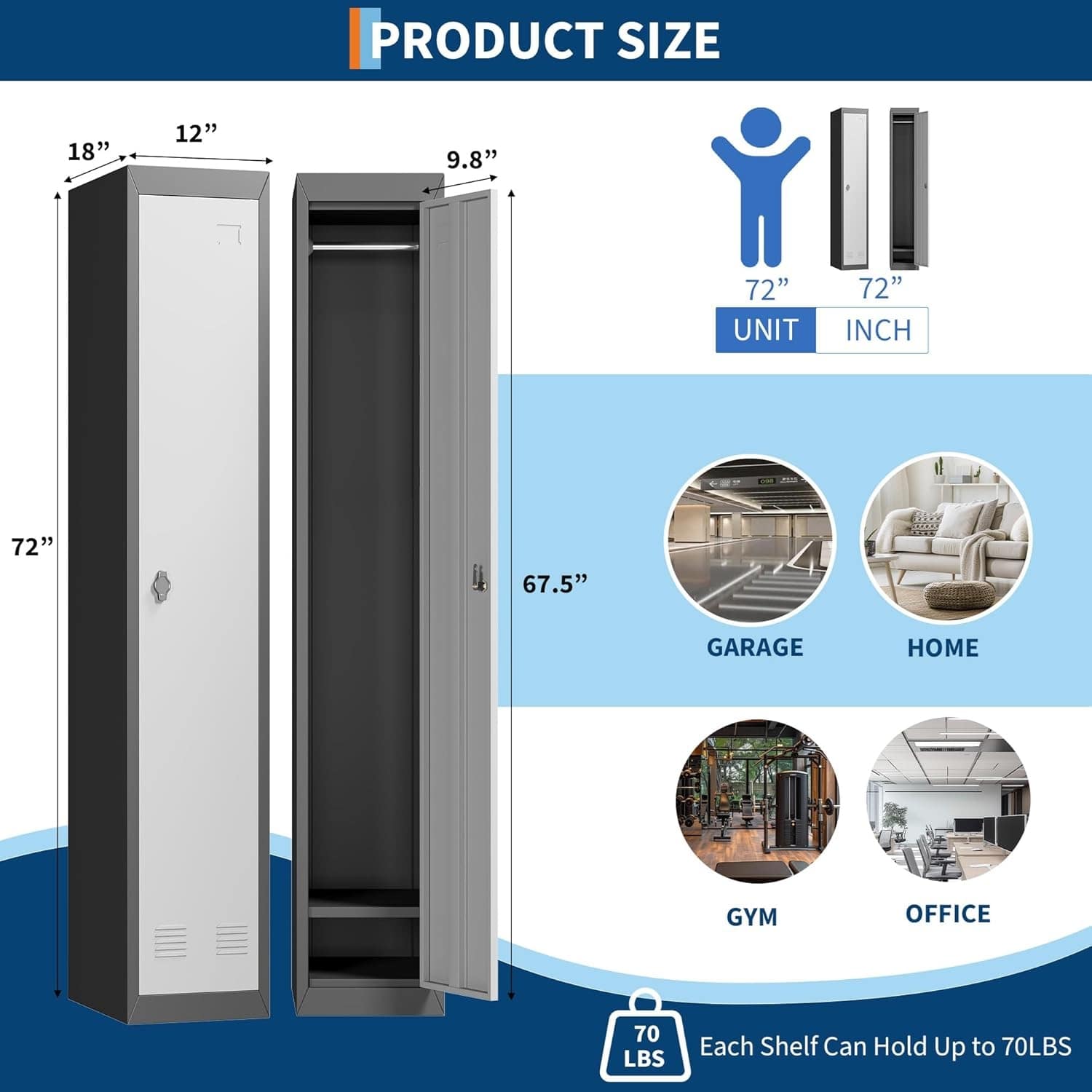 Garvee Employee Single Door Metal Lockable Locker 72 Inch Tall Dark ...