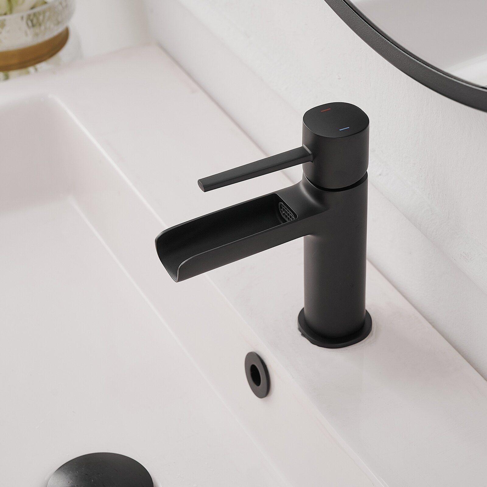 BWE Black Single Hole 1-Handle Waterfall Bathroom Sink Faucet with Drain A-96083-B at Lowes.com