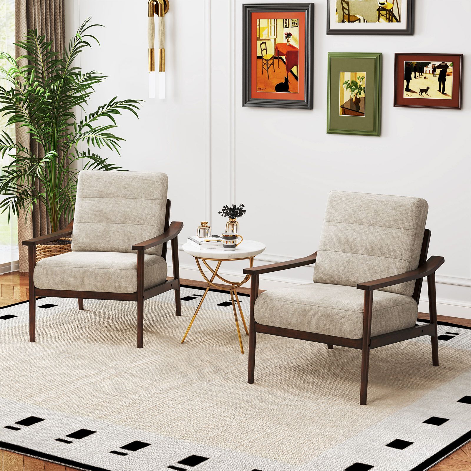 Slickblue 1PC- Modern Accent Chair with Rubber Wood Armrests - Angled ...