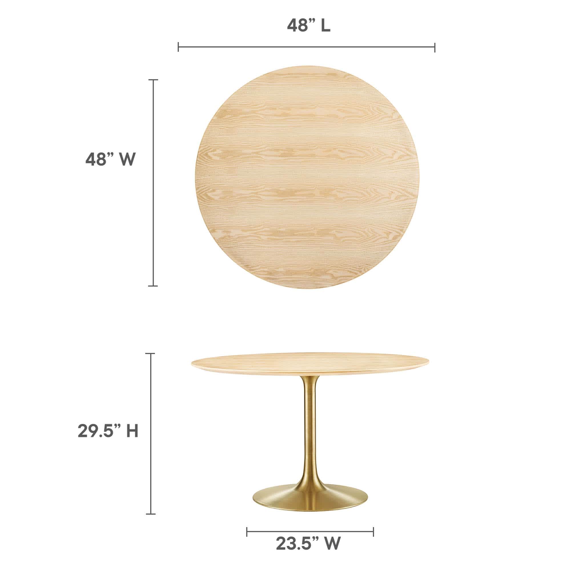 Modway Lippa 48 Inch Round Wood Dining Table in Gold Natural in the ...