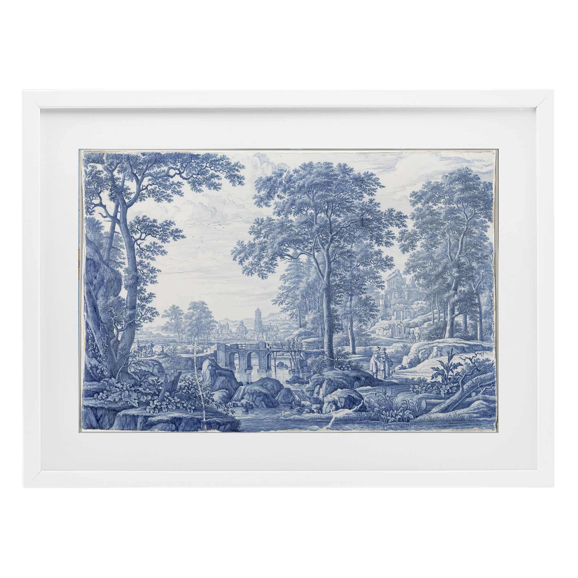 Stupell Industries Vintage Blue Tinted Toile White Framed Print Under ...