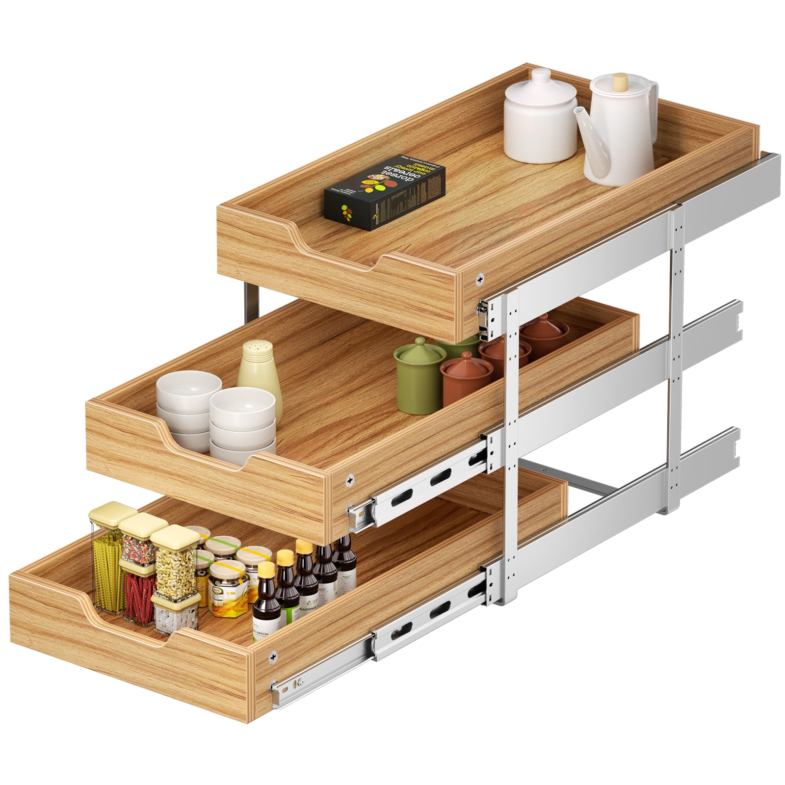 LOVMOR 3 Tier Pull Out Cabinet Organizer 12½-in W x 21-in D Heavy-Duty ...