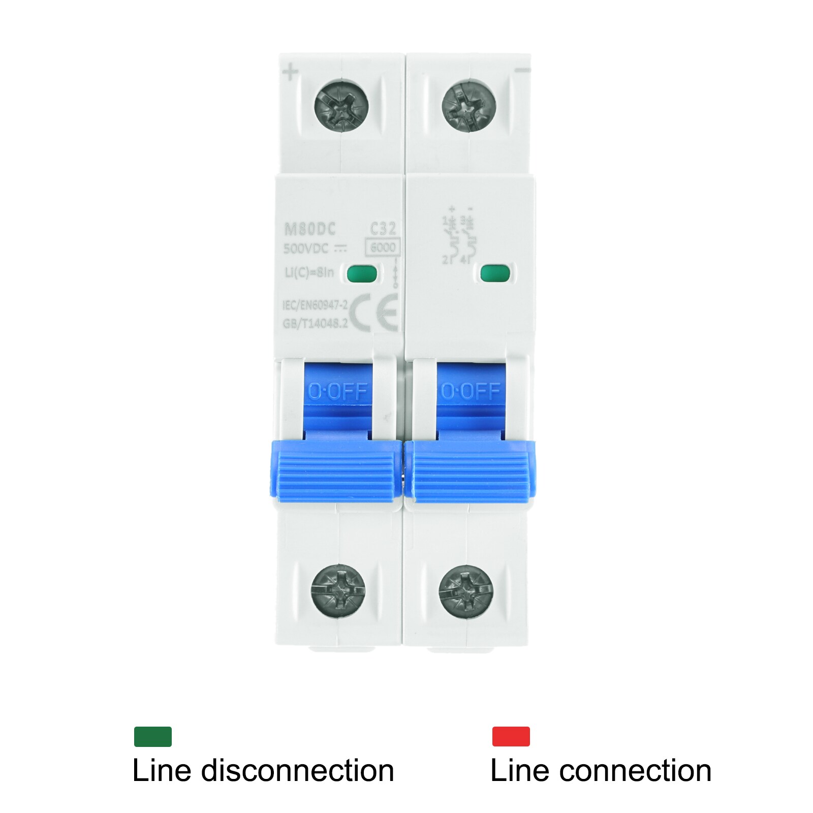 Unique Bargains 1pc Miniature Circuit Breaker 2P 32A DC 500V M80DC DIN ...