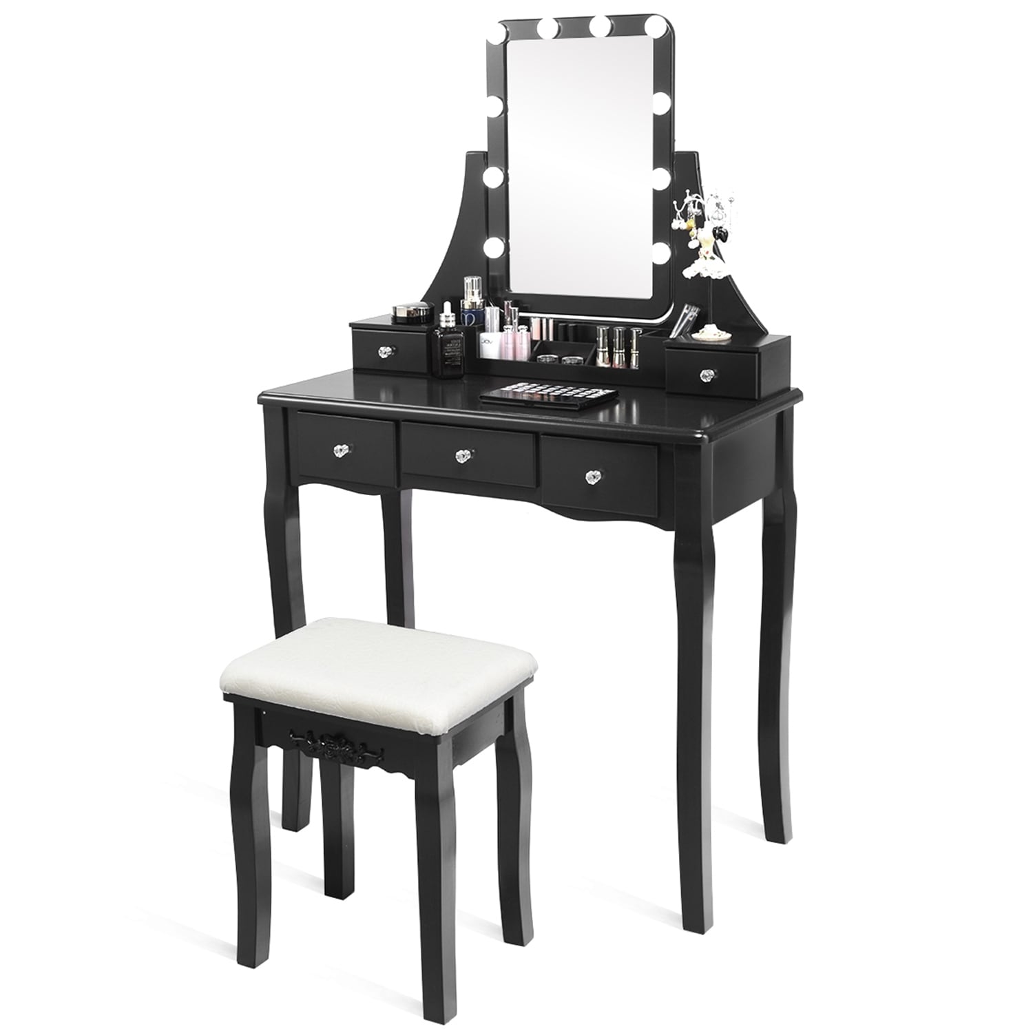 Costway Vanity Dressing Table Set with Removable Box and 10 Dimmable ...