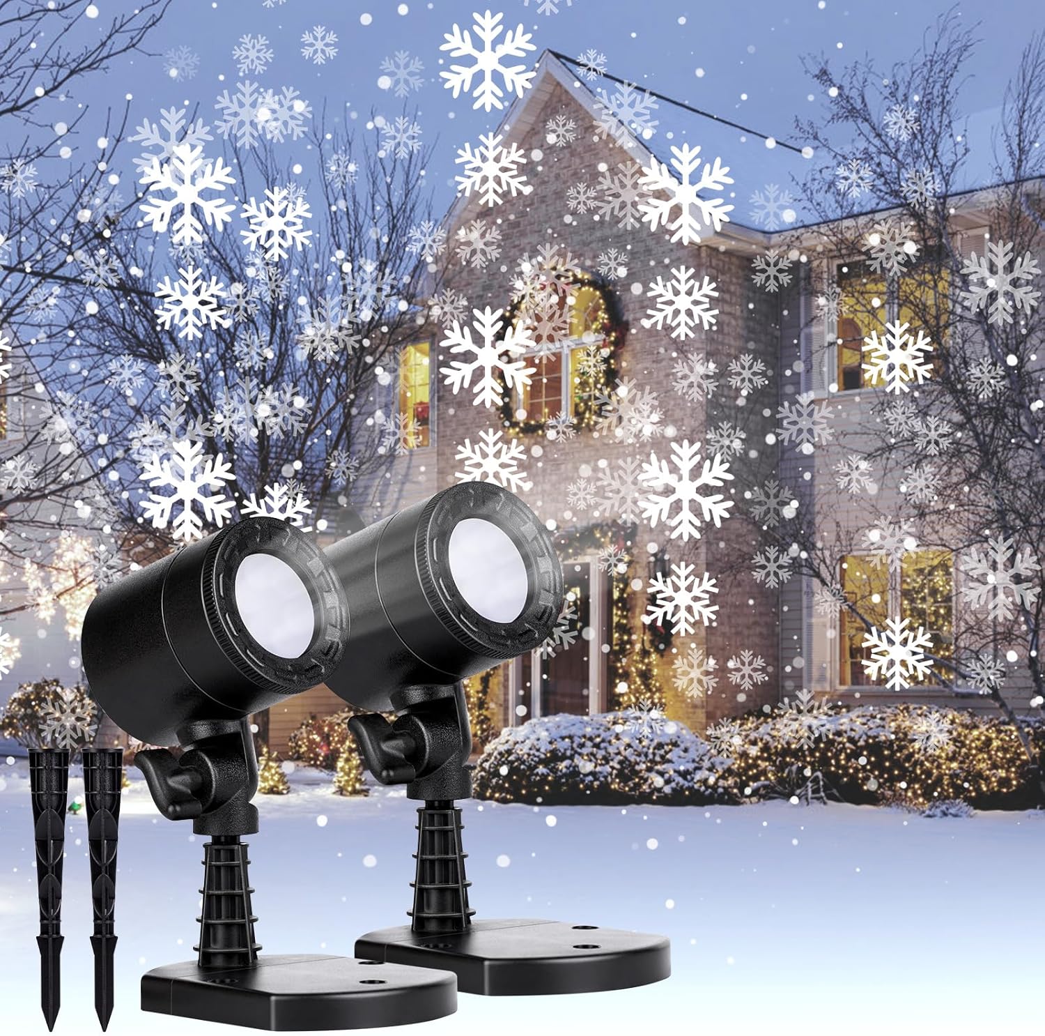 Etokfoks 2 Pack LED Snowflake Projector Lights Waterproof Outdoor ...