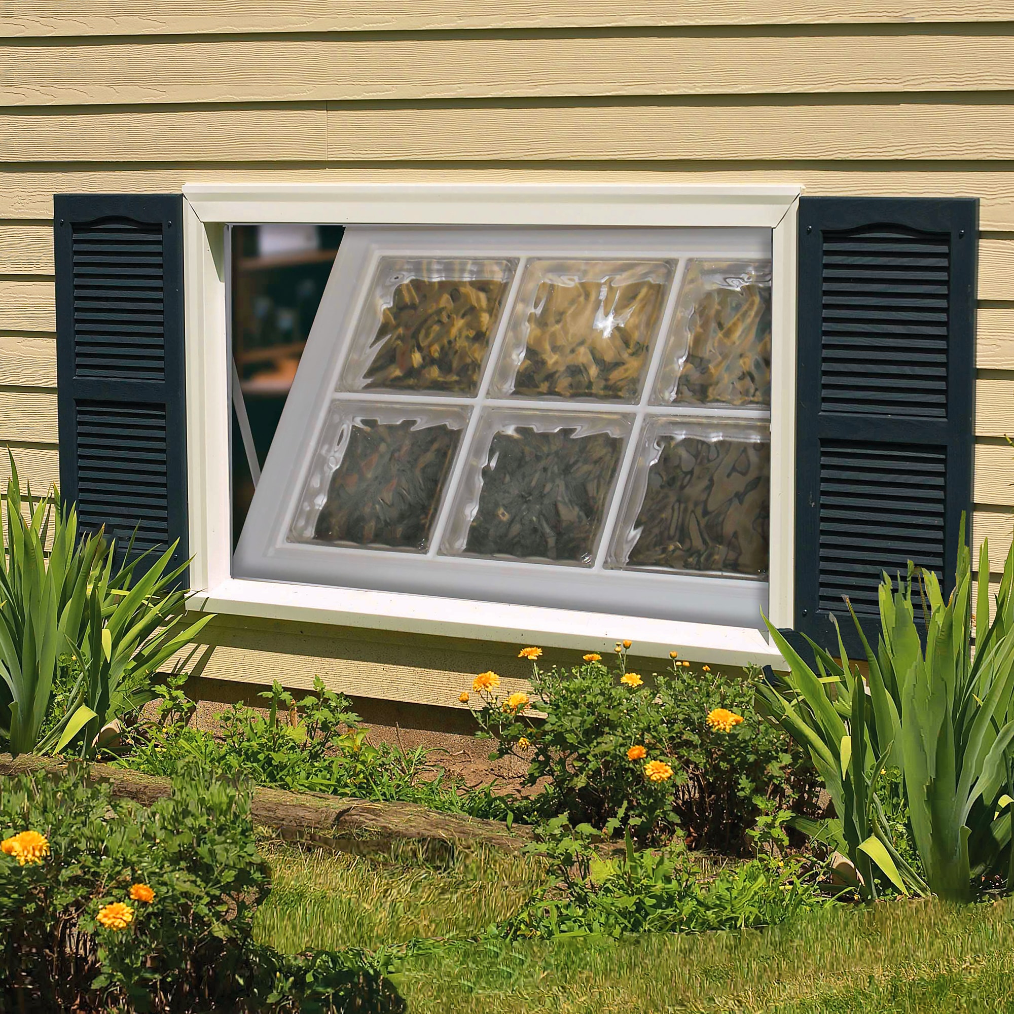 Hy-Lite Wave Acrylic Block Basement Hopper Window 3-in Jamb Tilting ...
