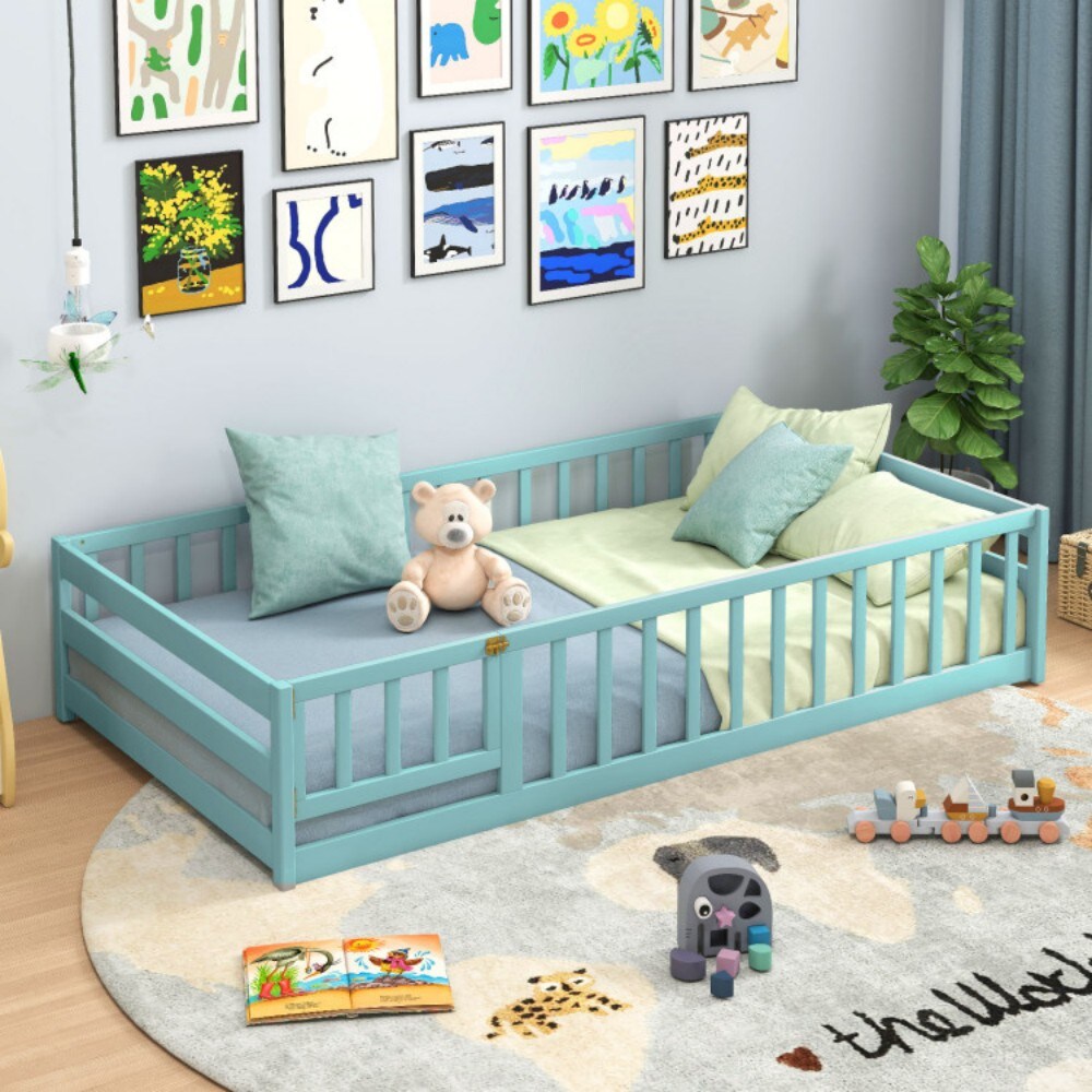 Fenbeli Kids Montessori Floor Bed with Safety Door Low Profile House ...