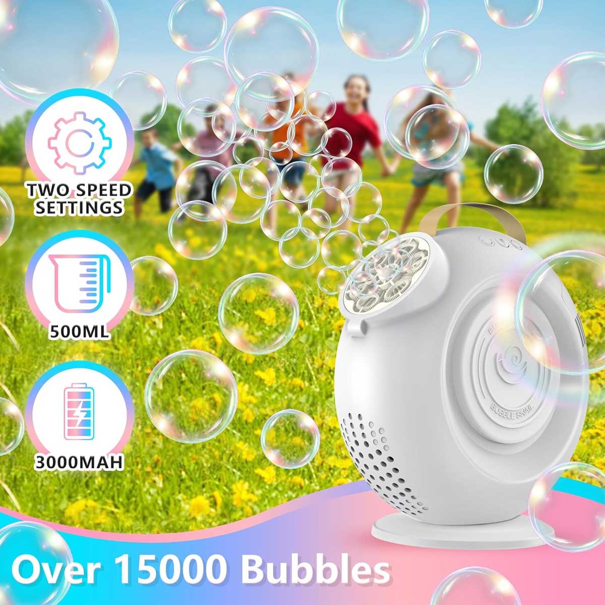 Aoibox Automatic Bubble Blower for Kids Toddlers 15000 Bubbles Per Minute with 90 360 Auto ...