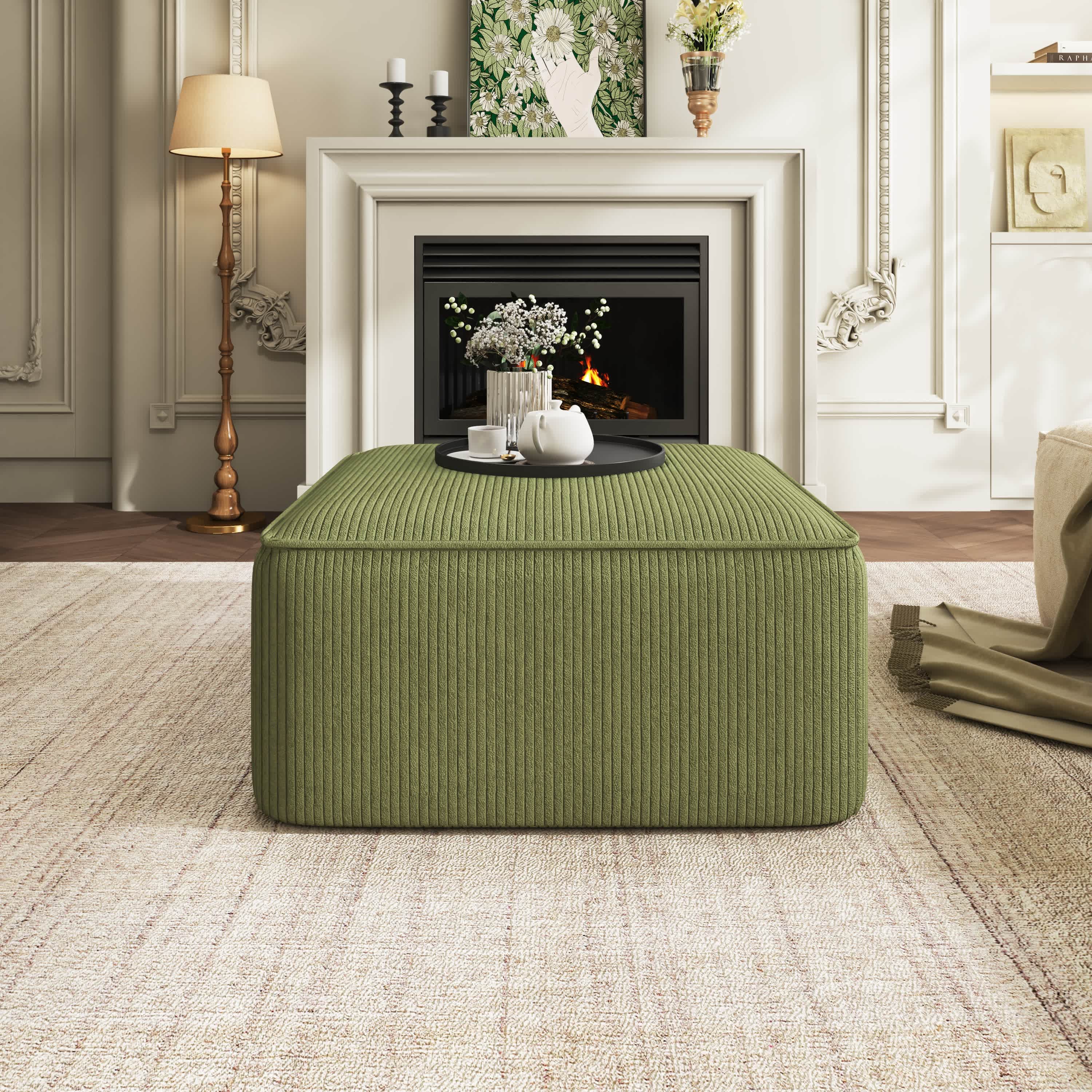 Vynxaria Modern Corduroy Square Ottoman with Dense Foam Padding and ...