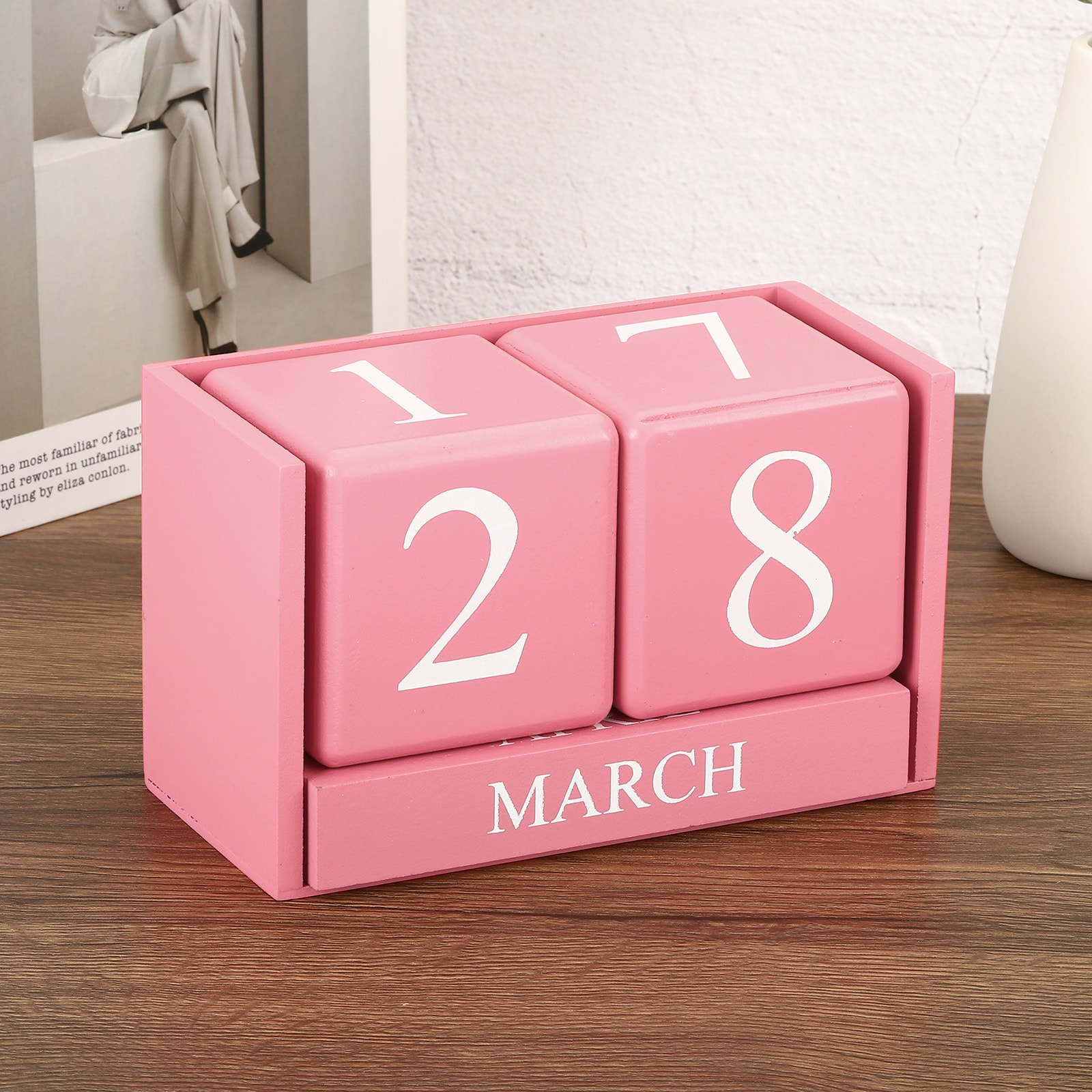 PATIKIL Vintage Wood Block Perpetual Calendar Reusable Wooden Month ...