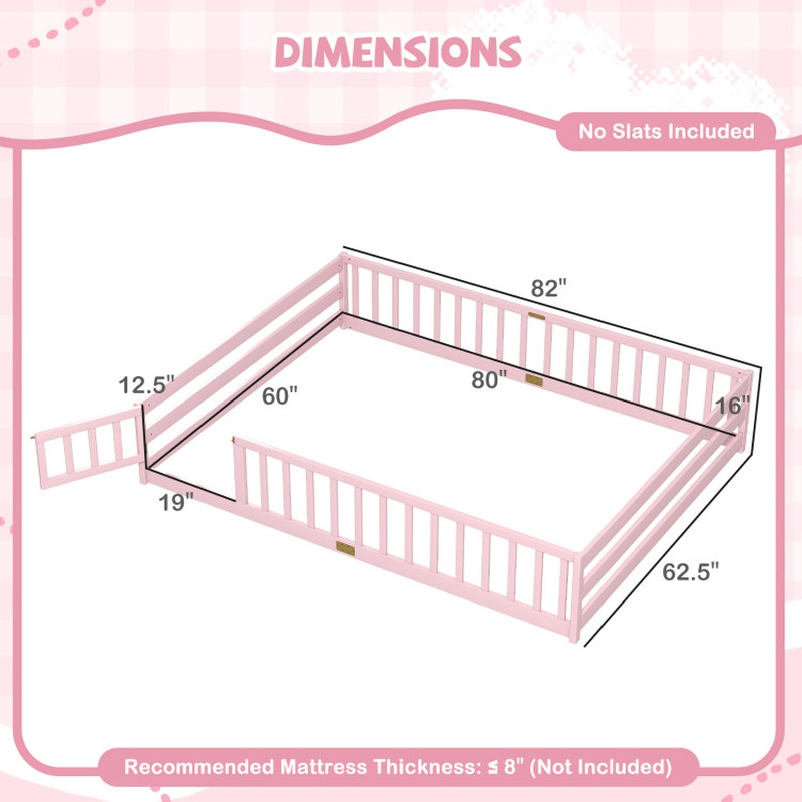 SUGIFT Queen Size Montessori Floor Bed With Full-Length Safety ...