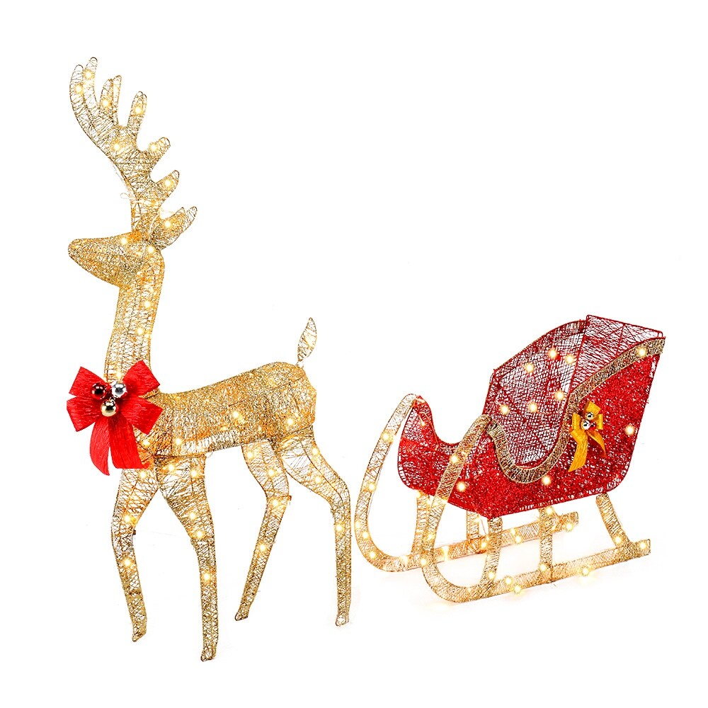 Upsimples Christmas Golden Elk Red Sleigh Decoration Iron Frame Cotton ...