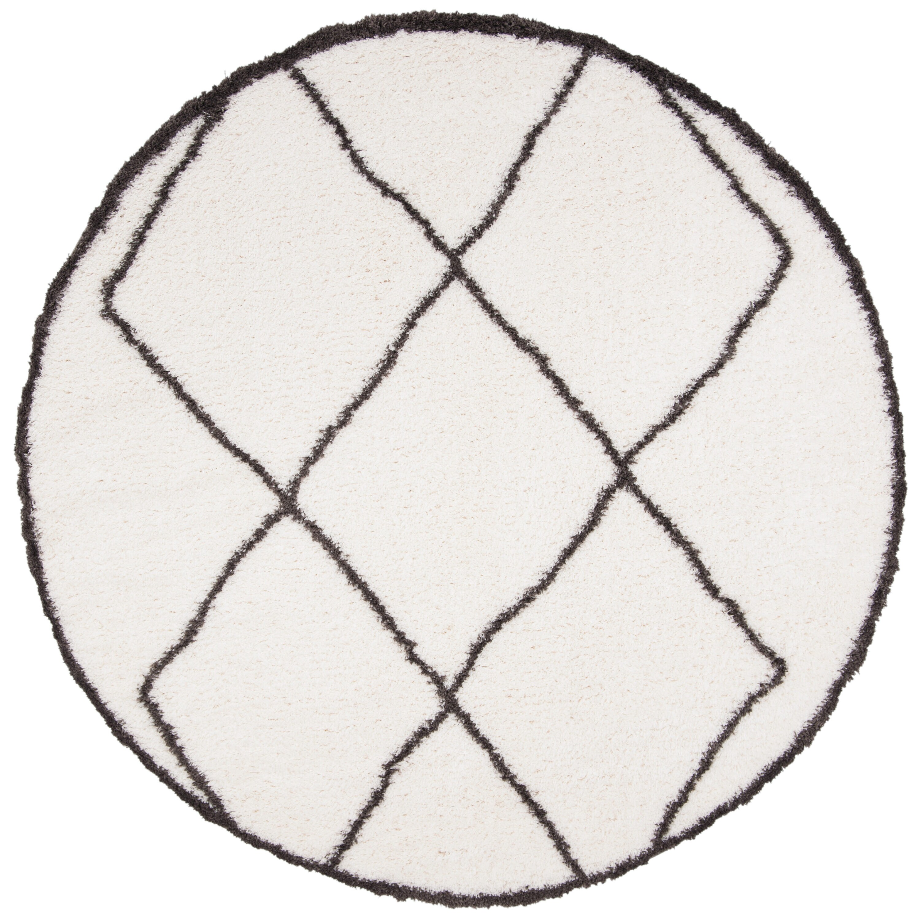 Safavieh Carmella Shag 226 Cream Grey 6ft-7in x 6ft-7in Round Rug in ...