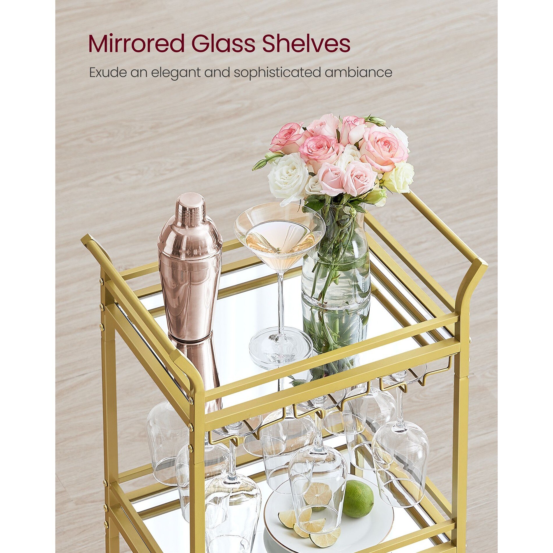 Slickblue Compact Rolling Bar Cart with Mirrored Shelves (18.4 x 36.2 ...