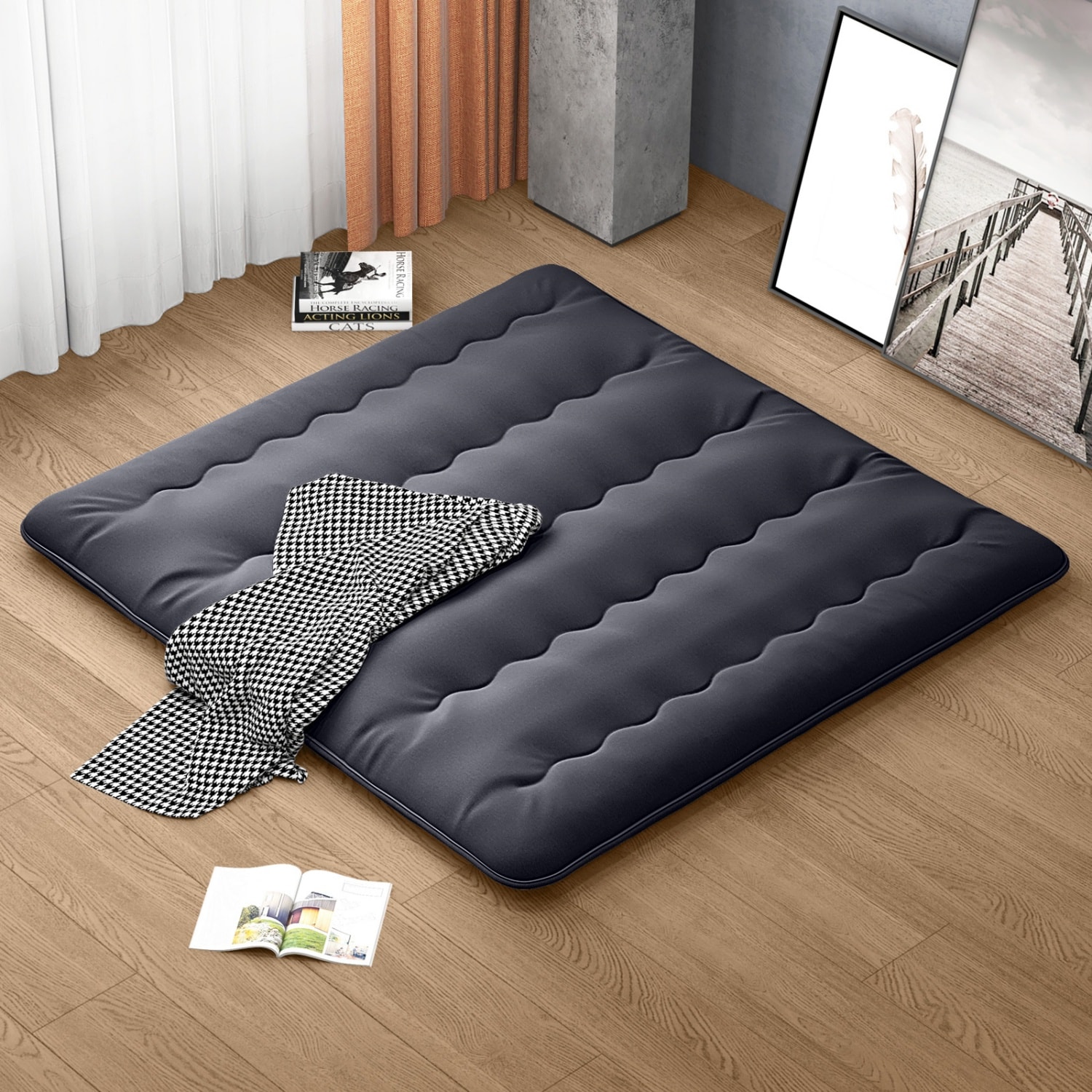 Costway King Futon Mattress Japanese Floor Sleeping Pad Washable Cover ...