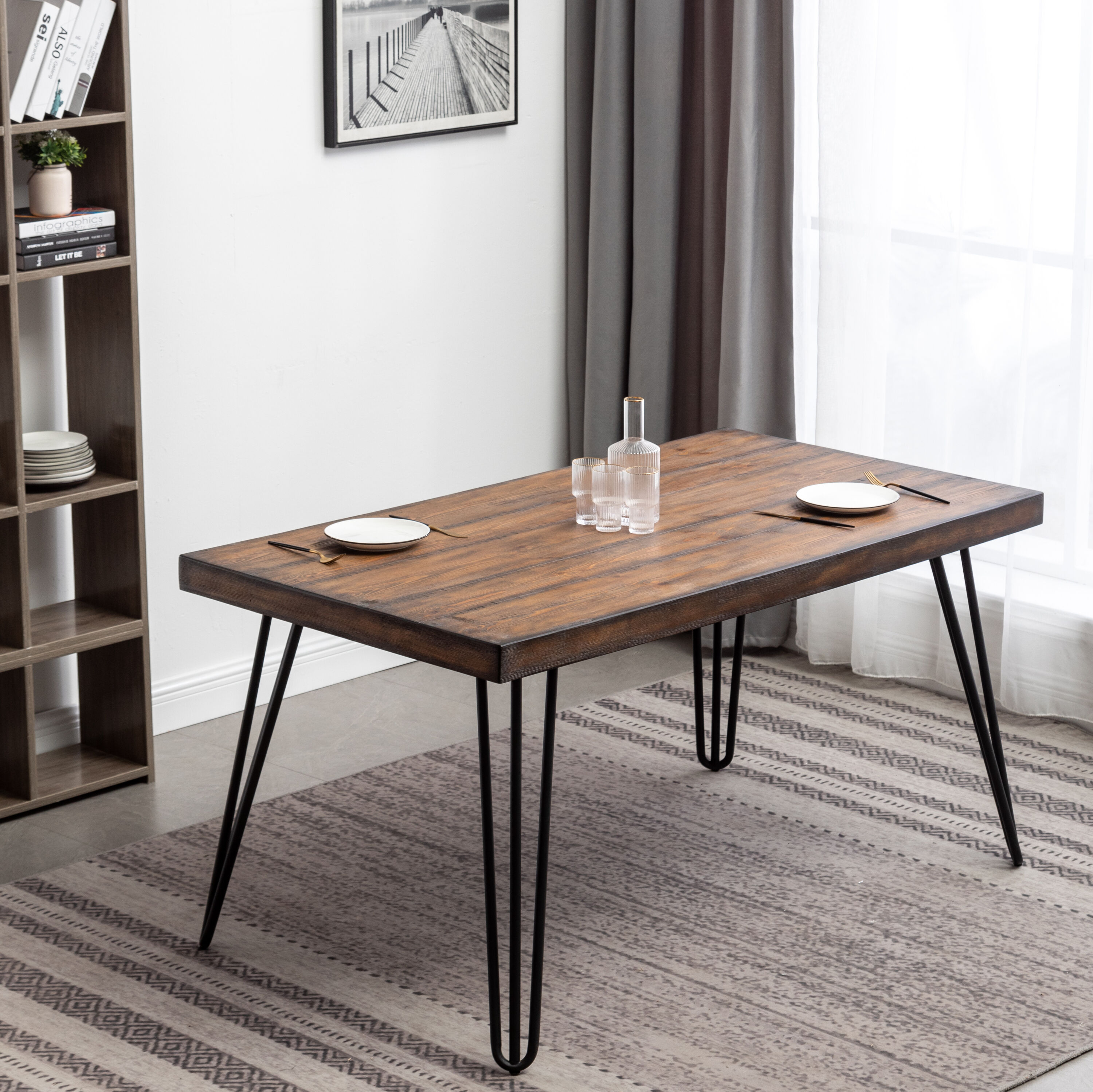 Tinyhomie 5-Piece Dining Set Hairpin Dining Table with 4 Chairs 3 Color ...