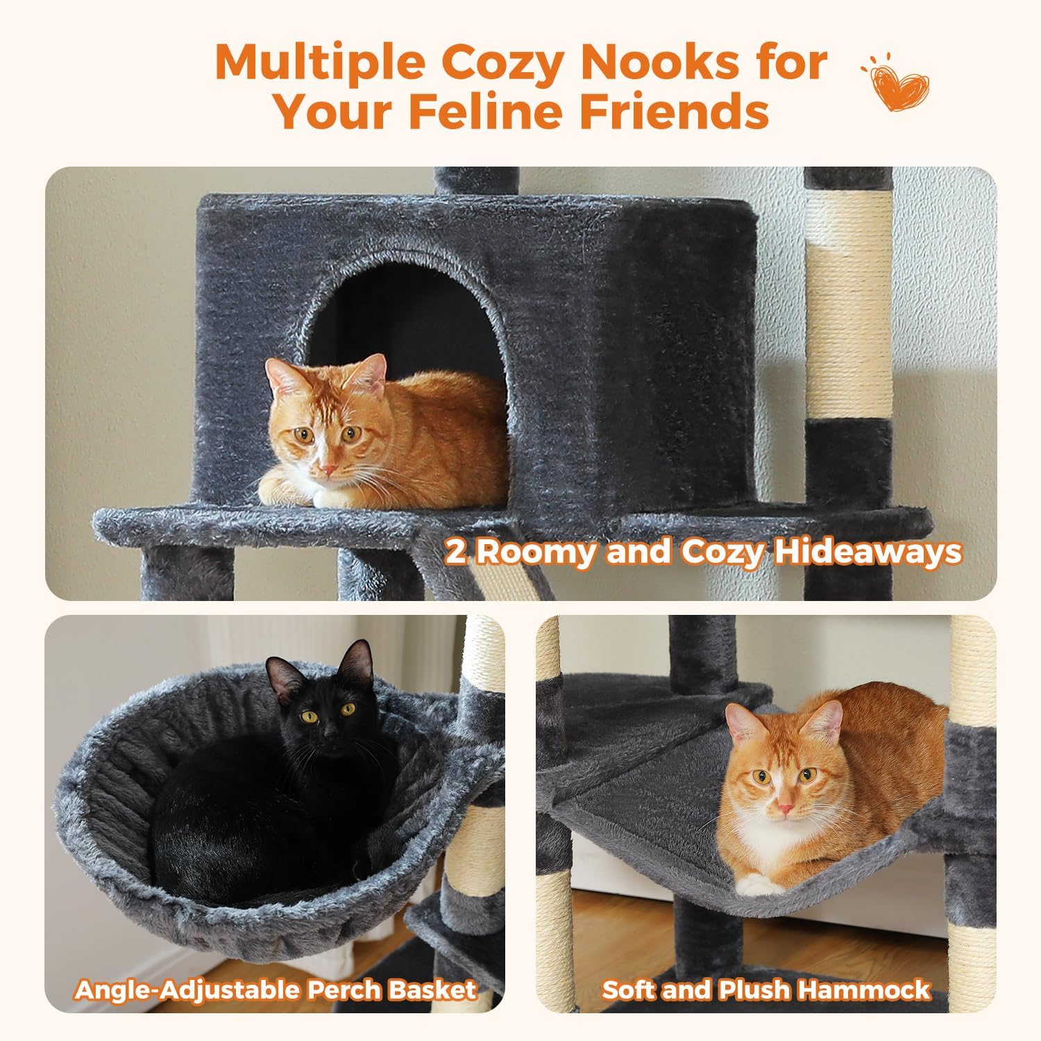 MUTTROS 70.8 Inch Tall Cat Tree for Large Cats Multi-Level Cat Tower ...