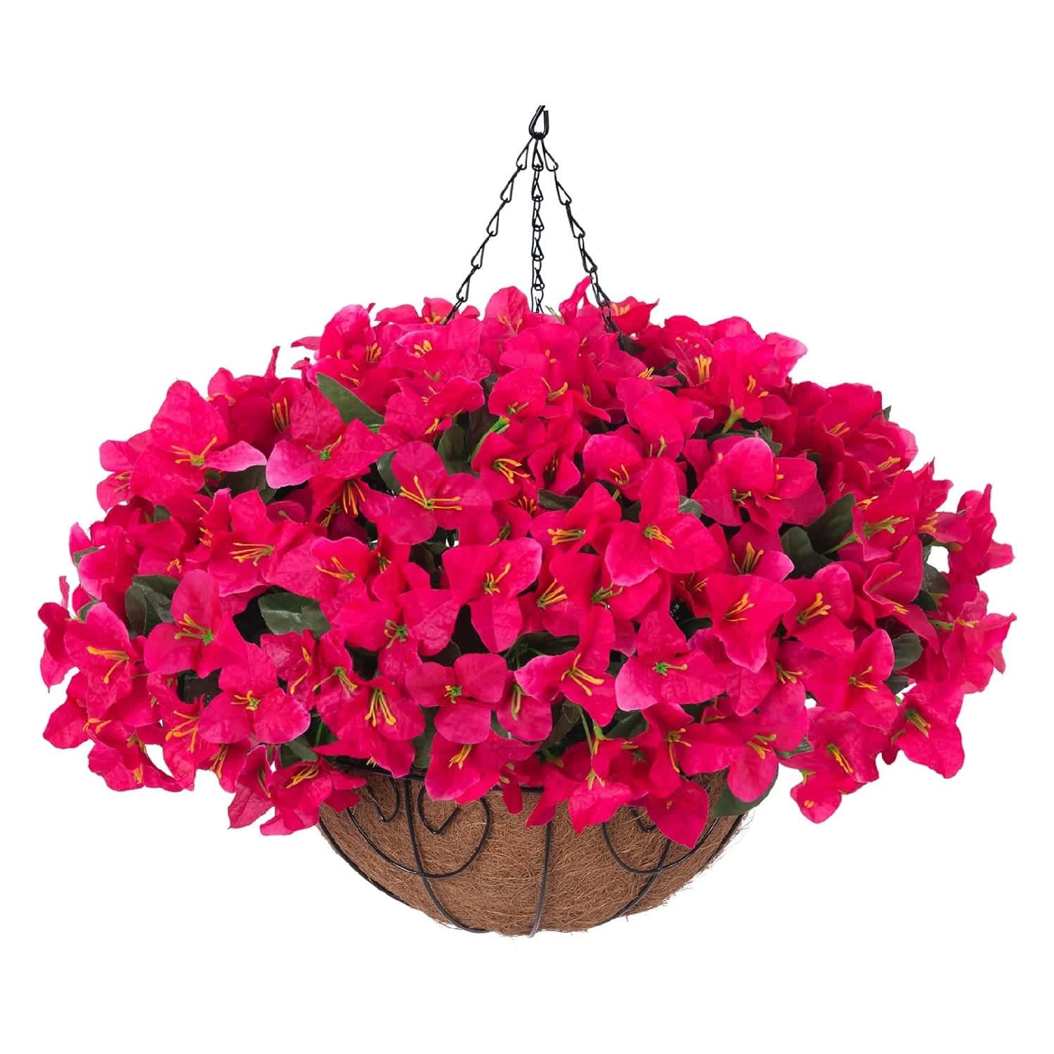 Qeetex 12-Pack Pink Artificial Bougainvillea Hanging Basket with 12 ...