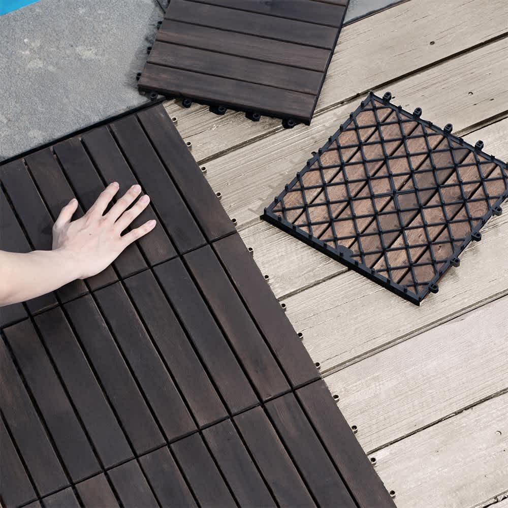 JUJABU Dark Brown 12Inch x 12Inch 30 PCS Deck Tiles Striped Pattern ...