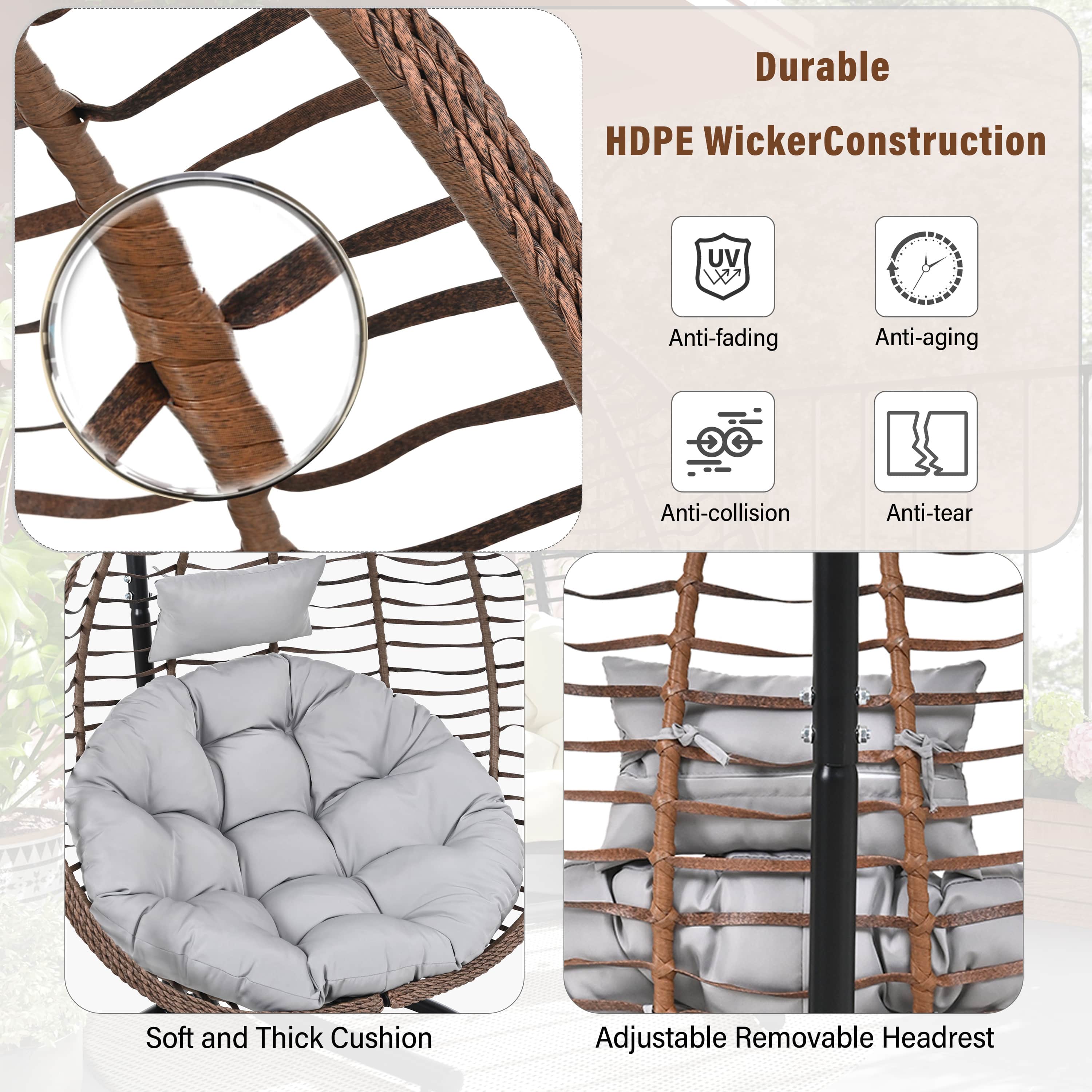 Rbied Outdoor Hanging Hammock Chair with Stand Foldable Rattan Egg ...