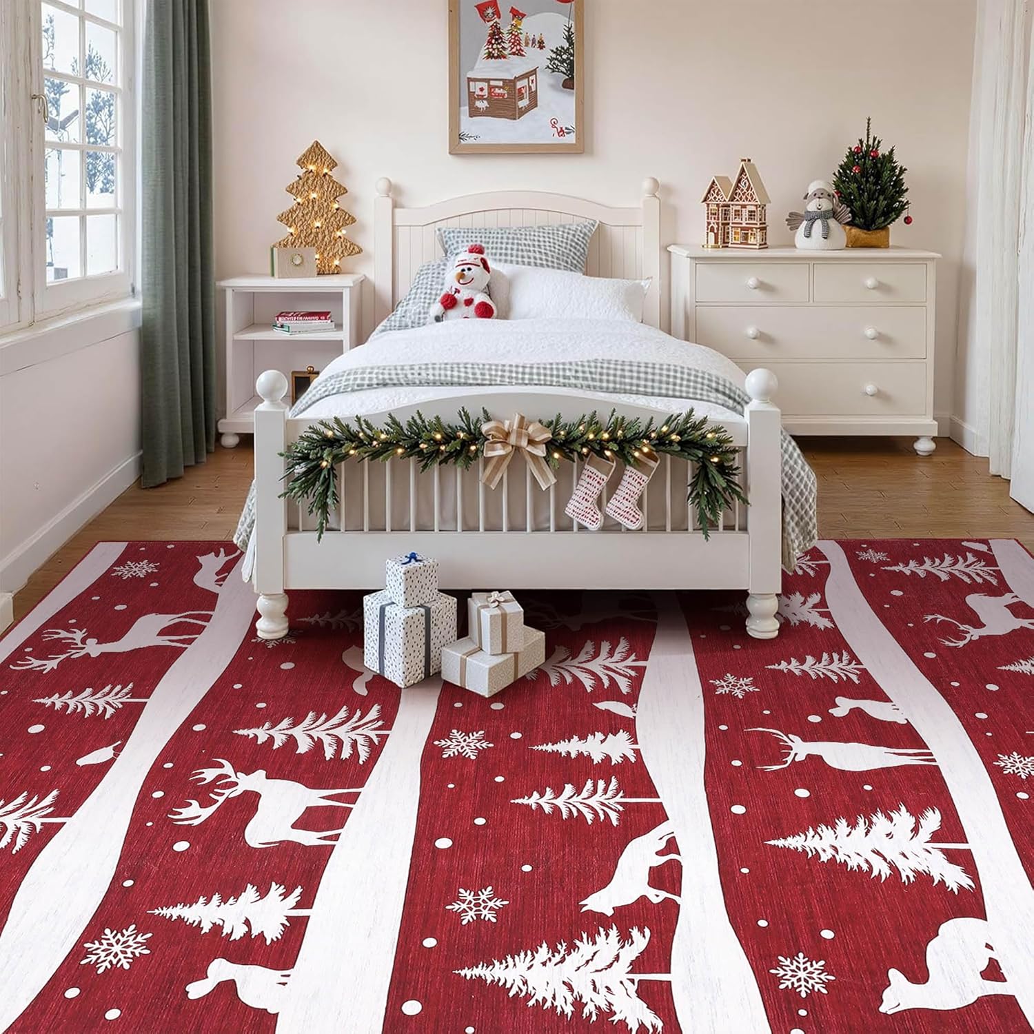 Qeetex IDEALHOUSE Red 5x7 Area Rugs for Living Room Washable Rug for ...