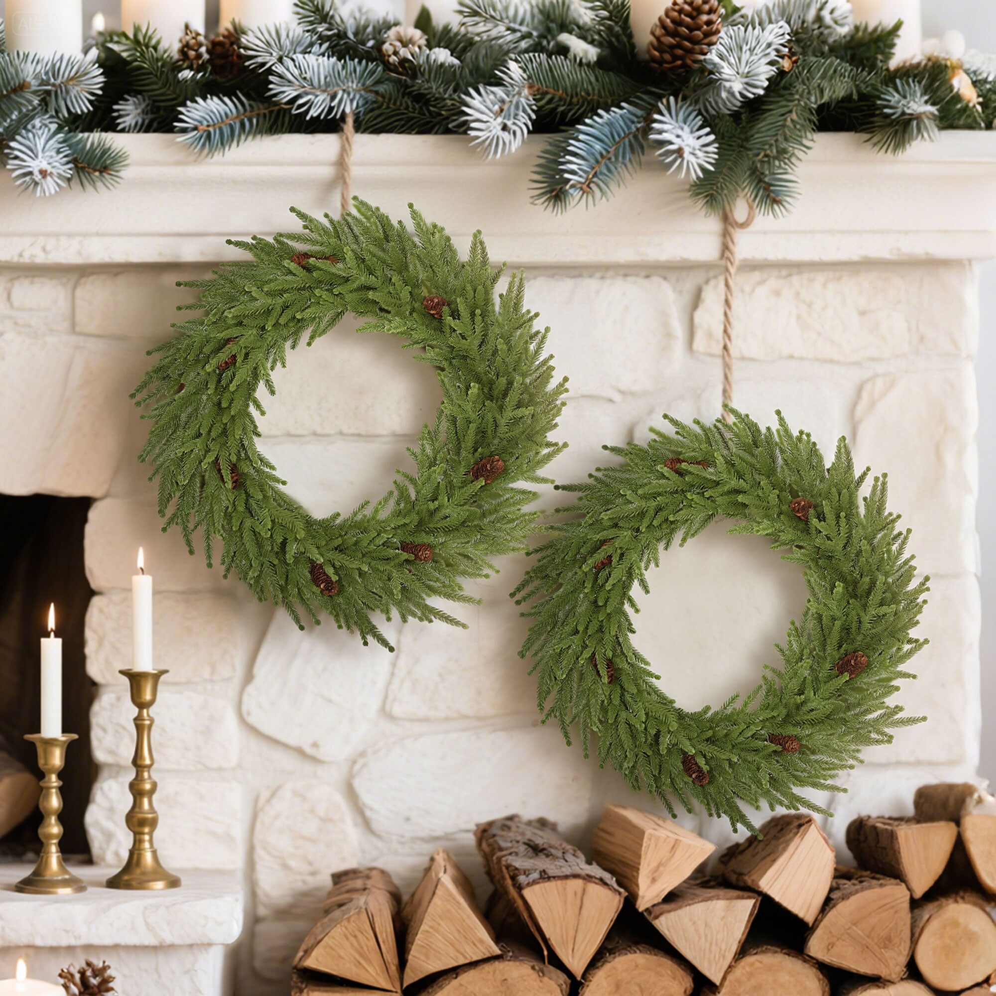 Upsimples 24in Indoor Christmas Wreath Lifelike Norfolk Pine Design ...