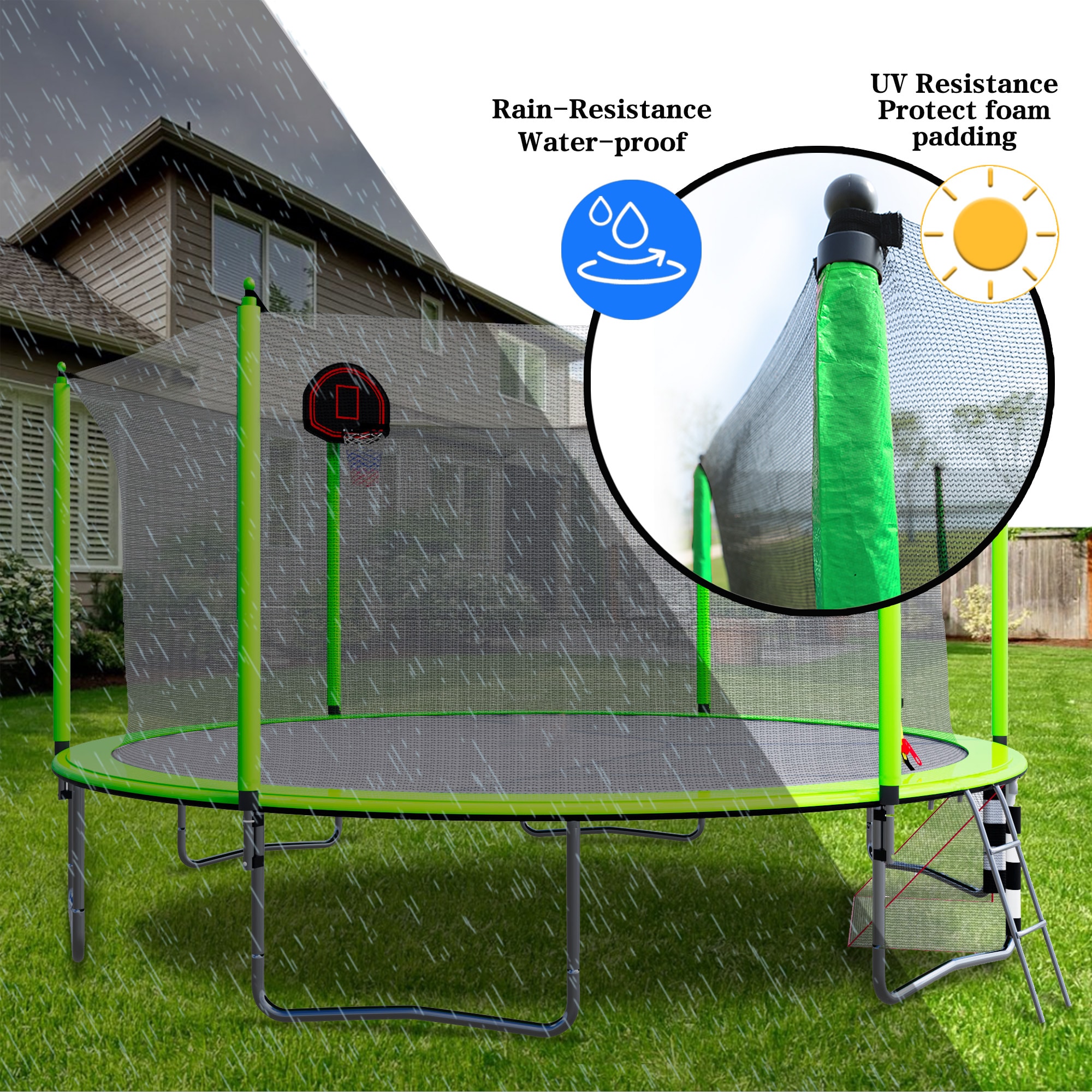 Tatayosi 16FT green trampoline with basketball hoop pump ladder safety ...