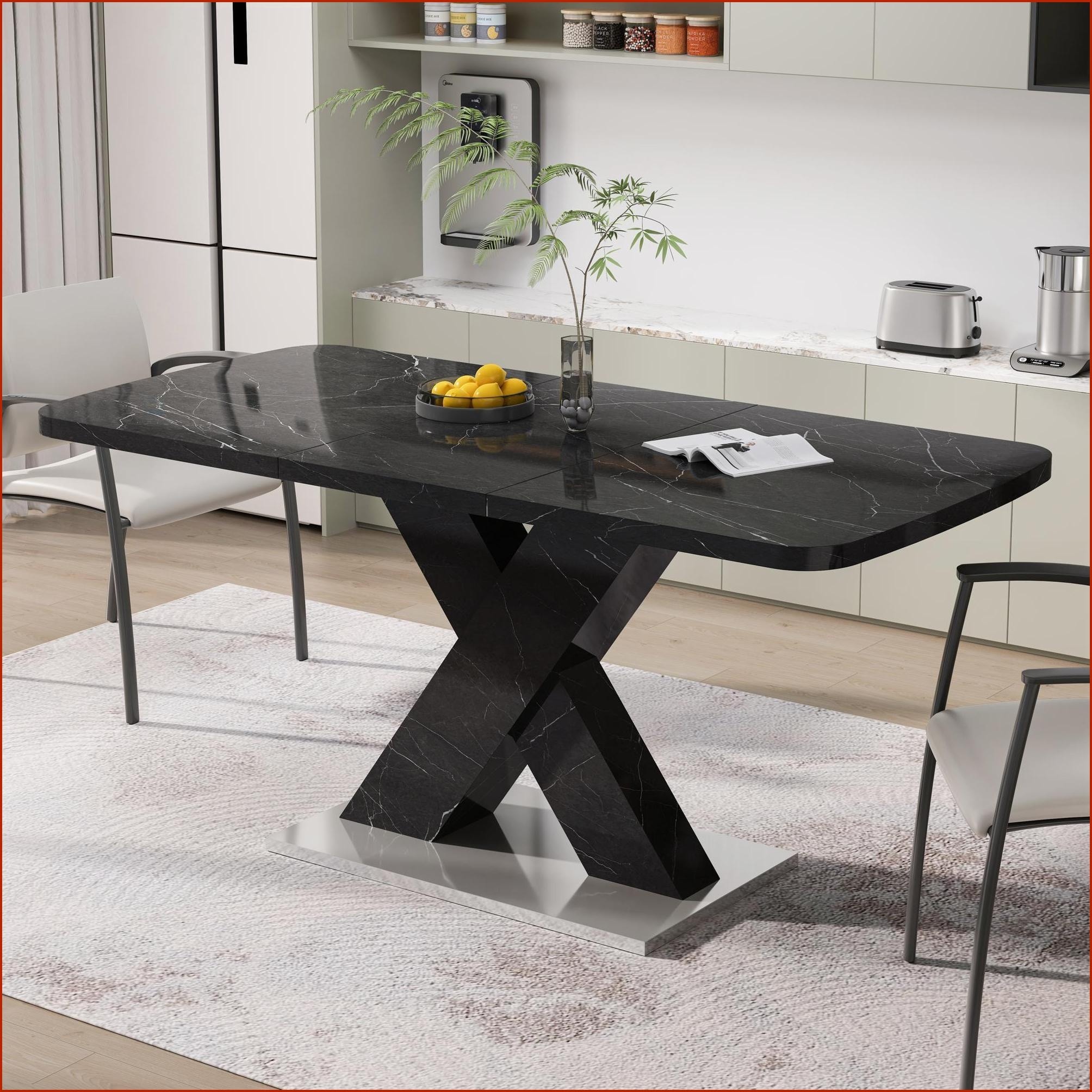 Watnature Stretchable Black Marble Coffee Table for Dining Room MDF X ...