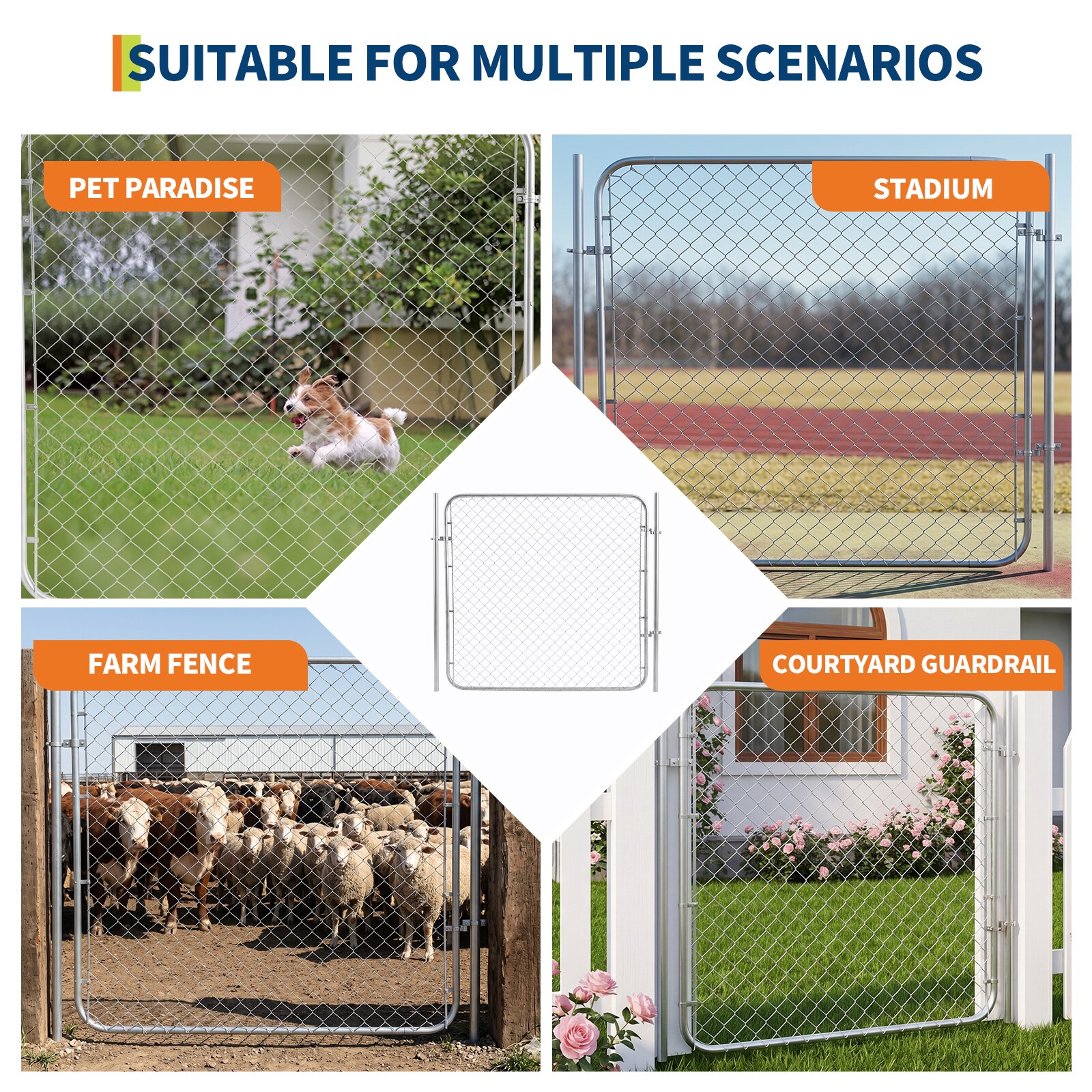 GarveeLife 72 x 70 Inch Silver Metal Fence Gate Galvanized Chain Link ...